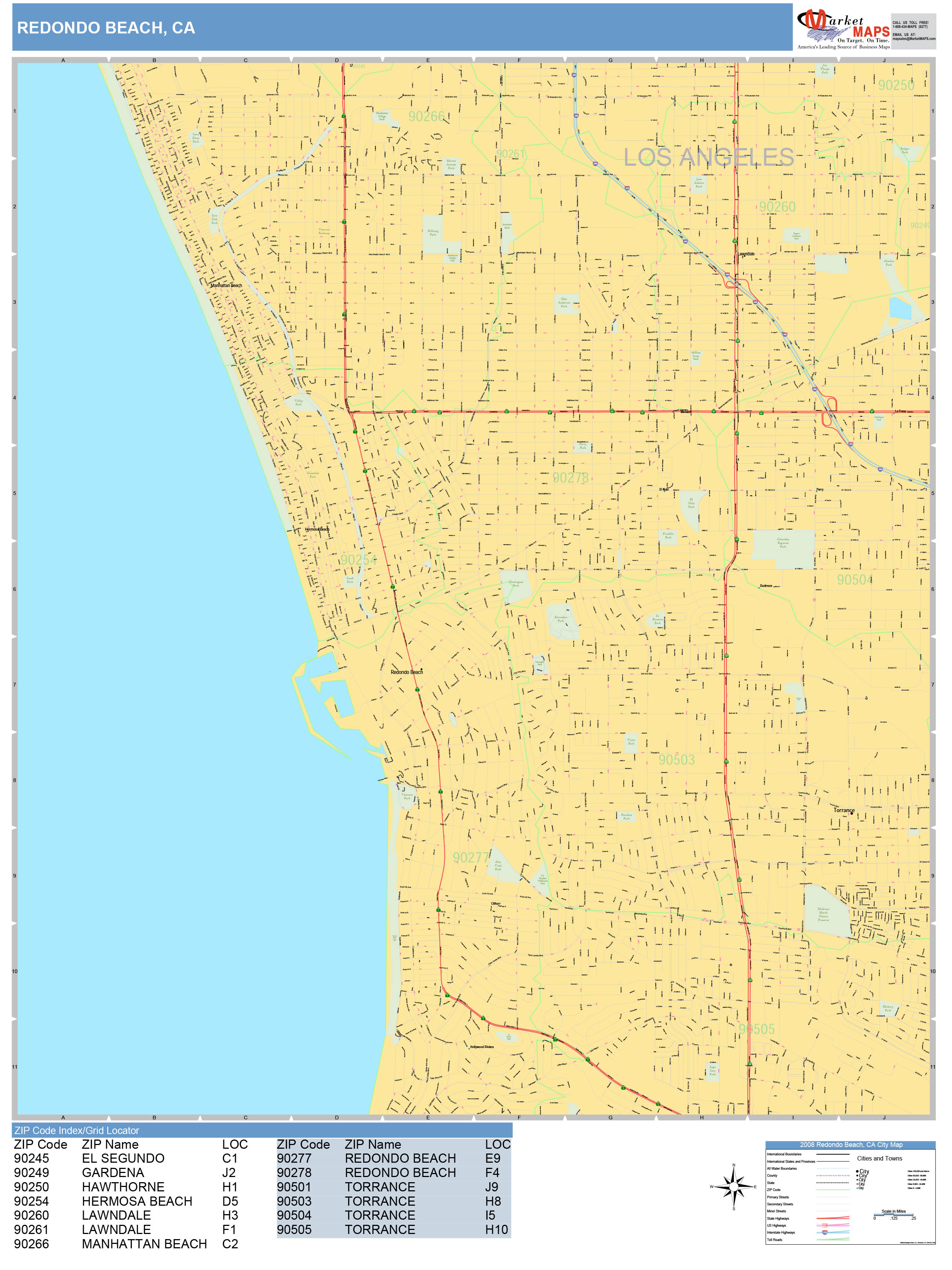 Redondo Beach California Wall Map (Basic Style) by MarketMAPS - MapSales