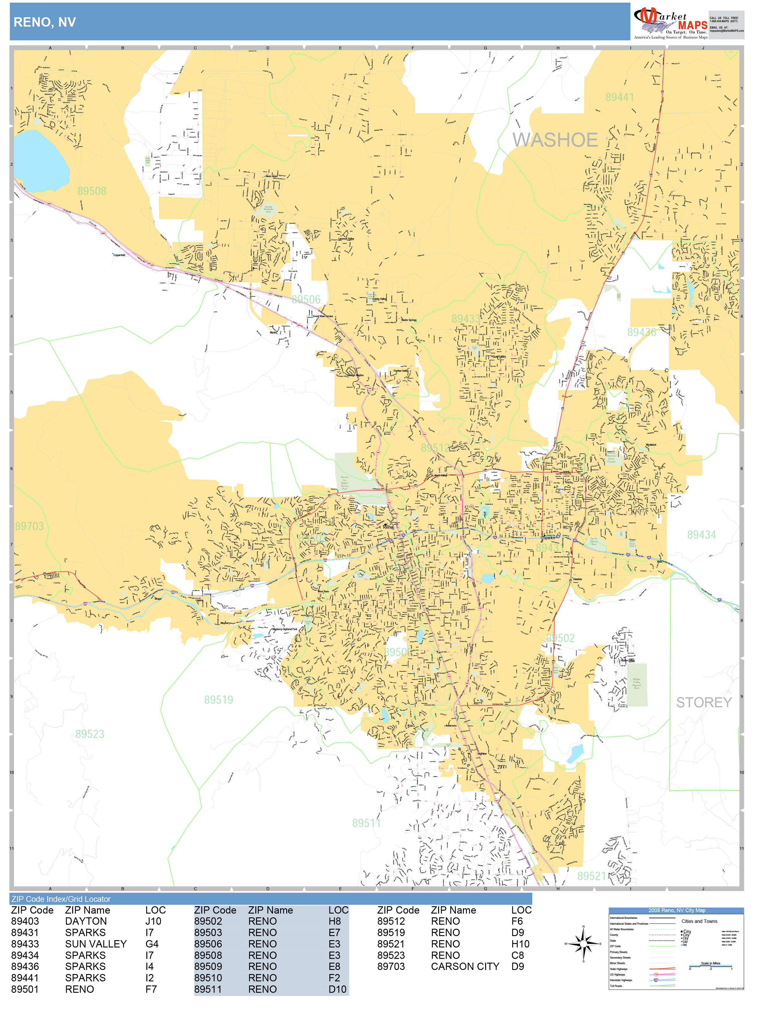 Reno Nevada Wall Map (Basic Style) by MarketMAPS - MapSales