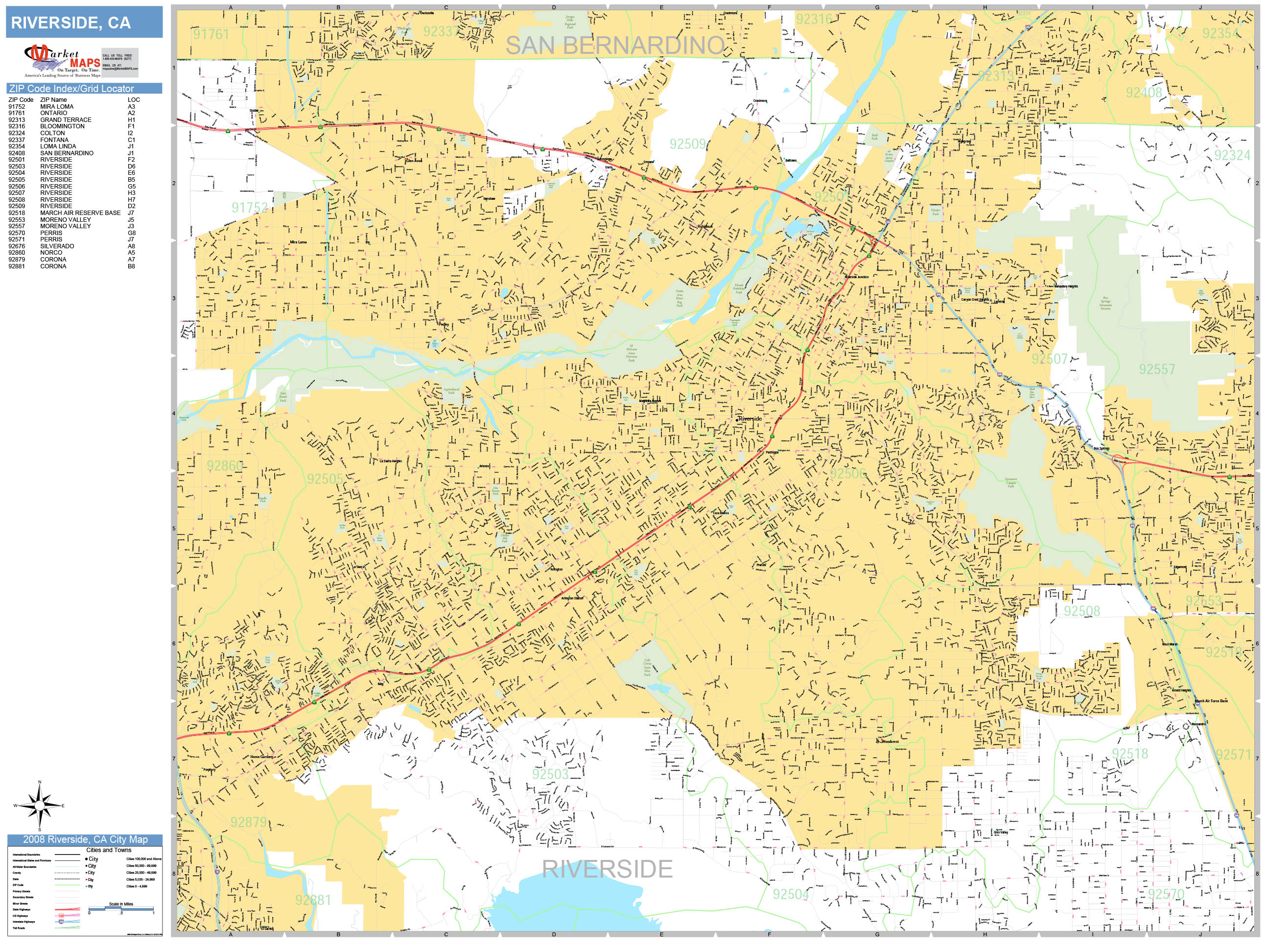 Riverside California Wall Map (Basic Style) by MarketMAPS