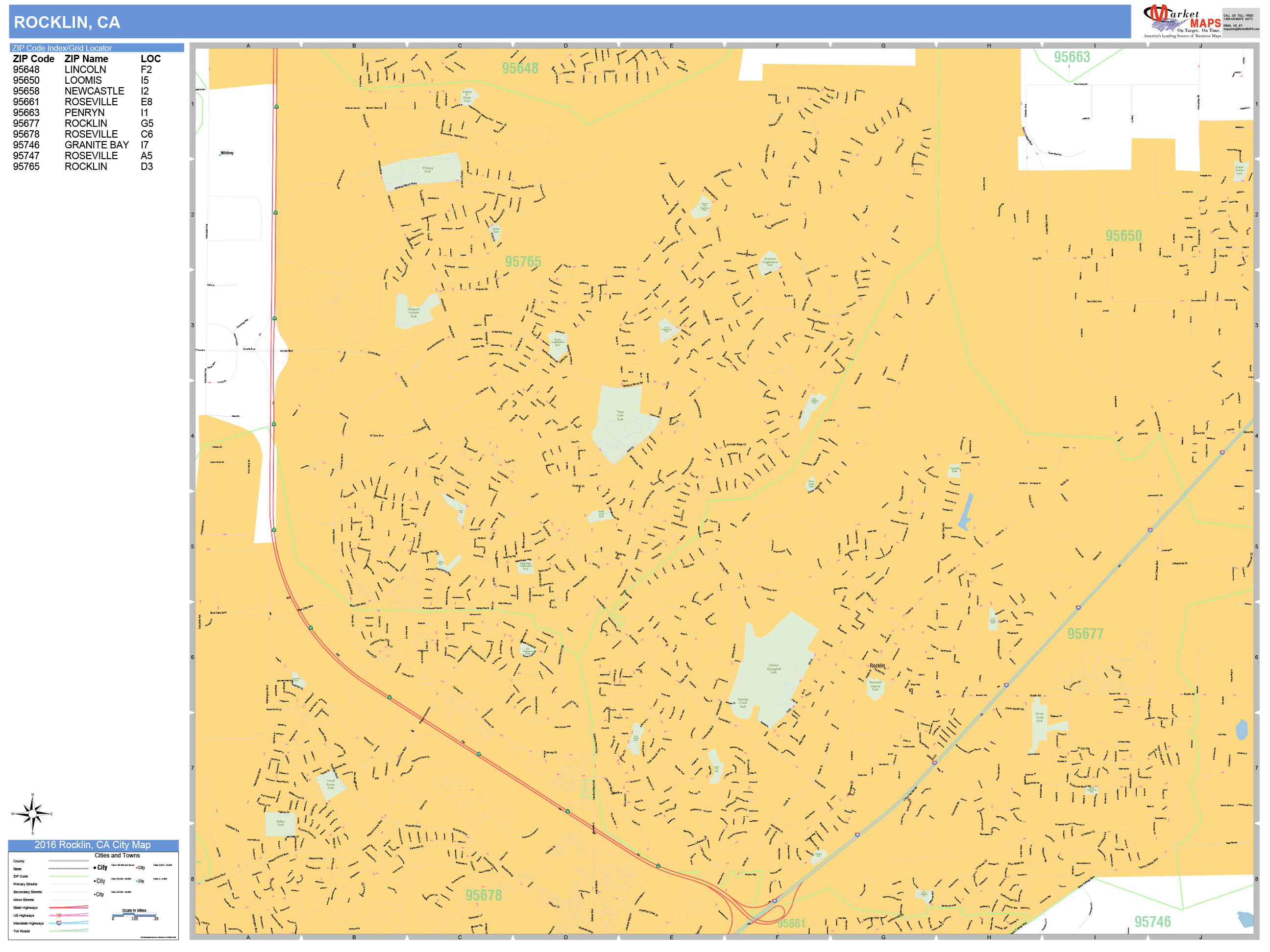 Rocklin California Wall Map (Basic Style) by MarketMAPS - MapSales.com