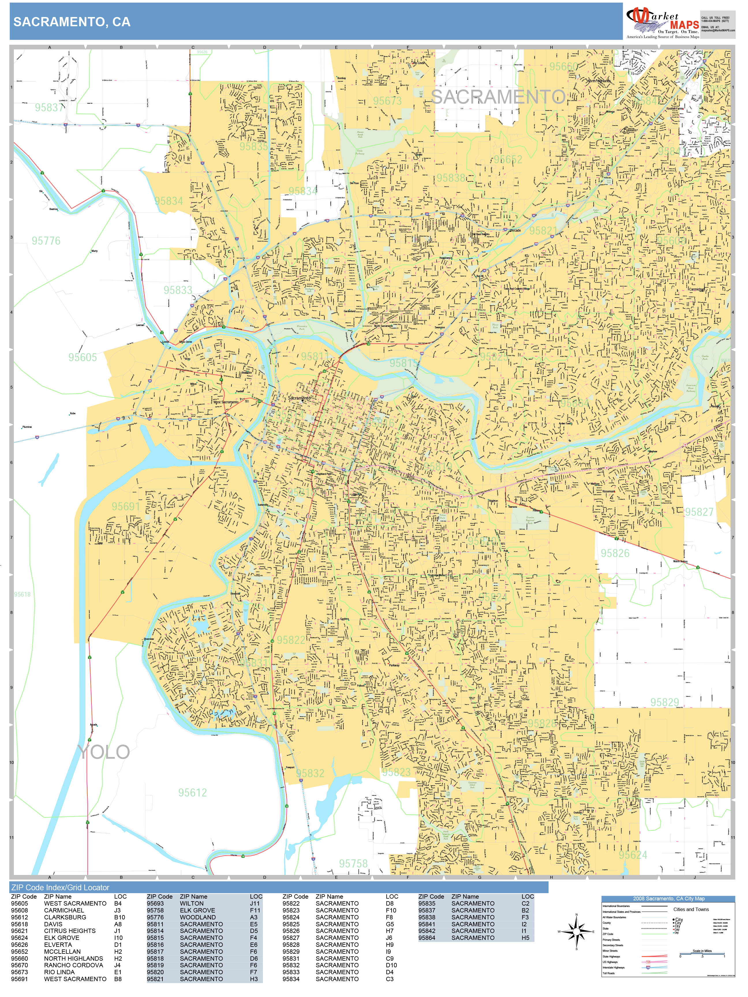 Sacramento California Wall Map (Basic Style) by MarketMAPS - MapSales