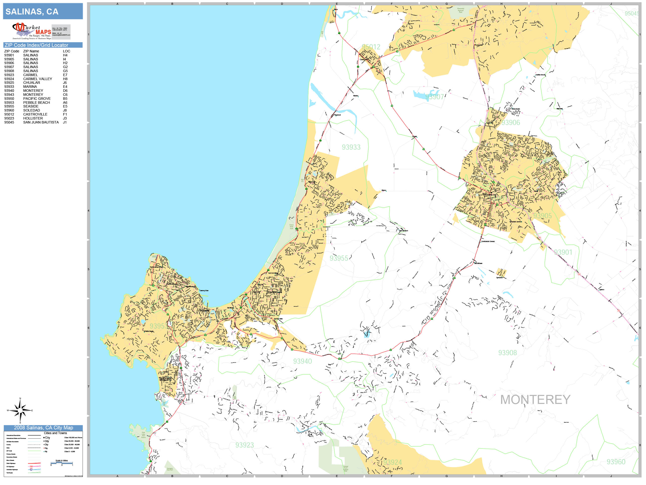Salinas California Wall Map (Basic Style) by MarketMAPS - MapSales