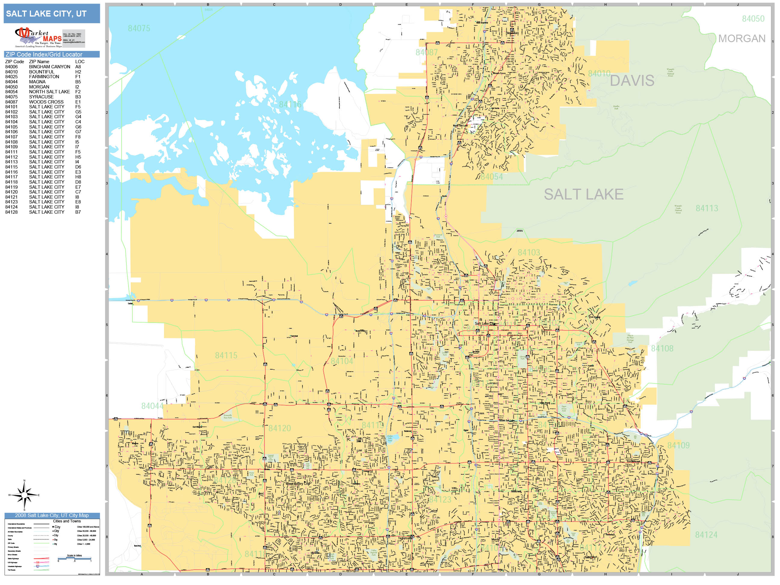 Salt Lake City Utah Wall Map (Basic Style) by MarketMAPS - MapSales