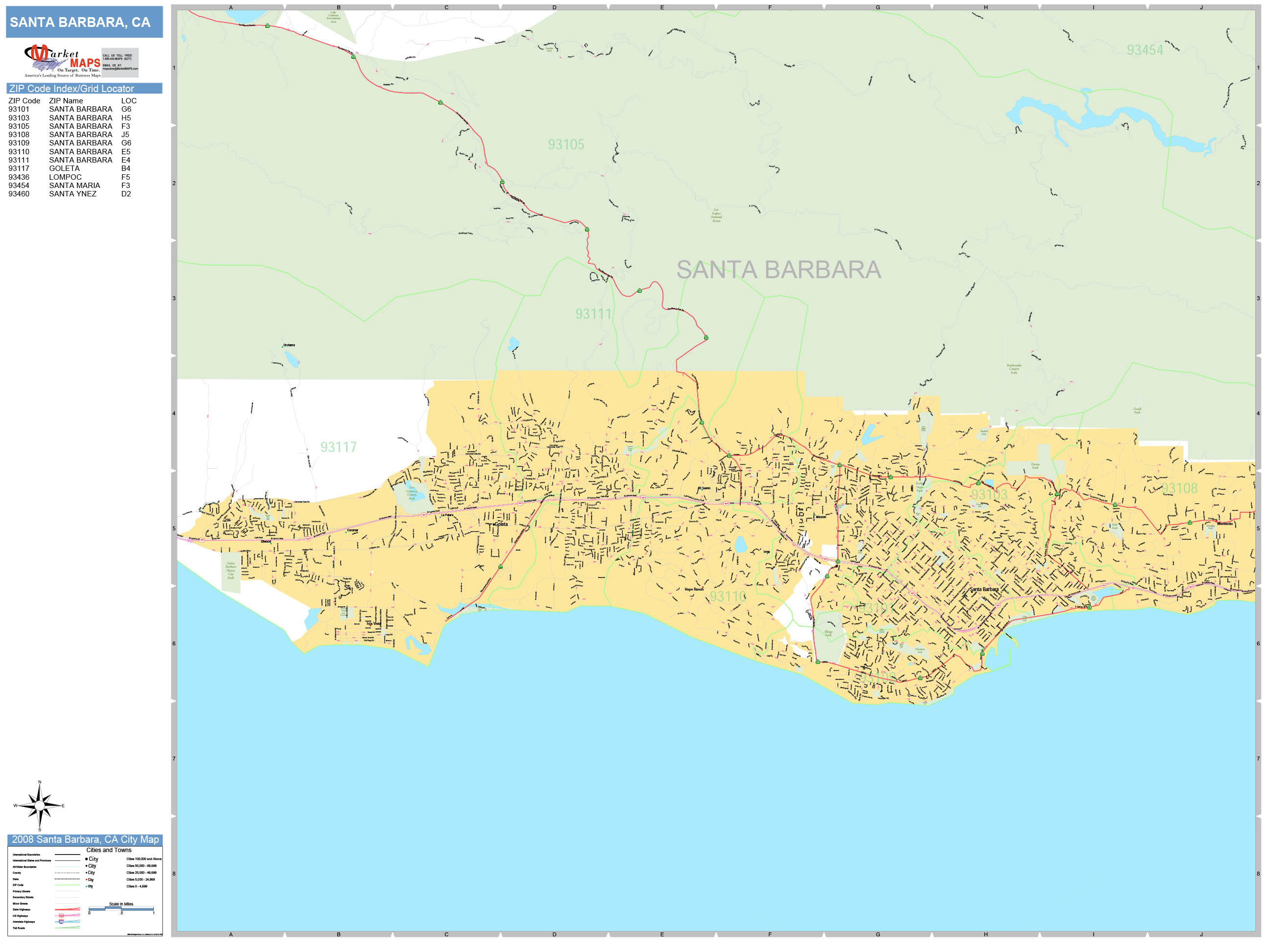 Santa Barbara California Wall Map (Basic Style) by MarketMAPS ...