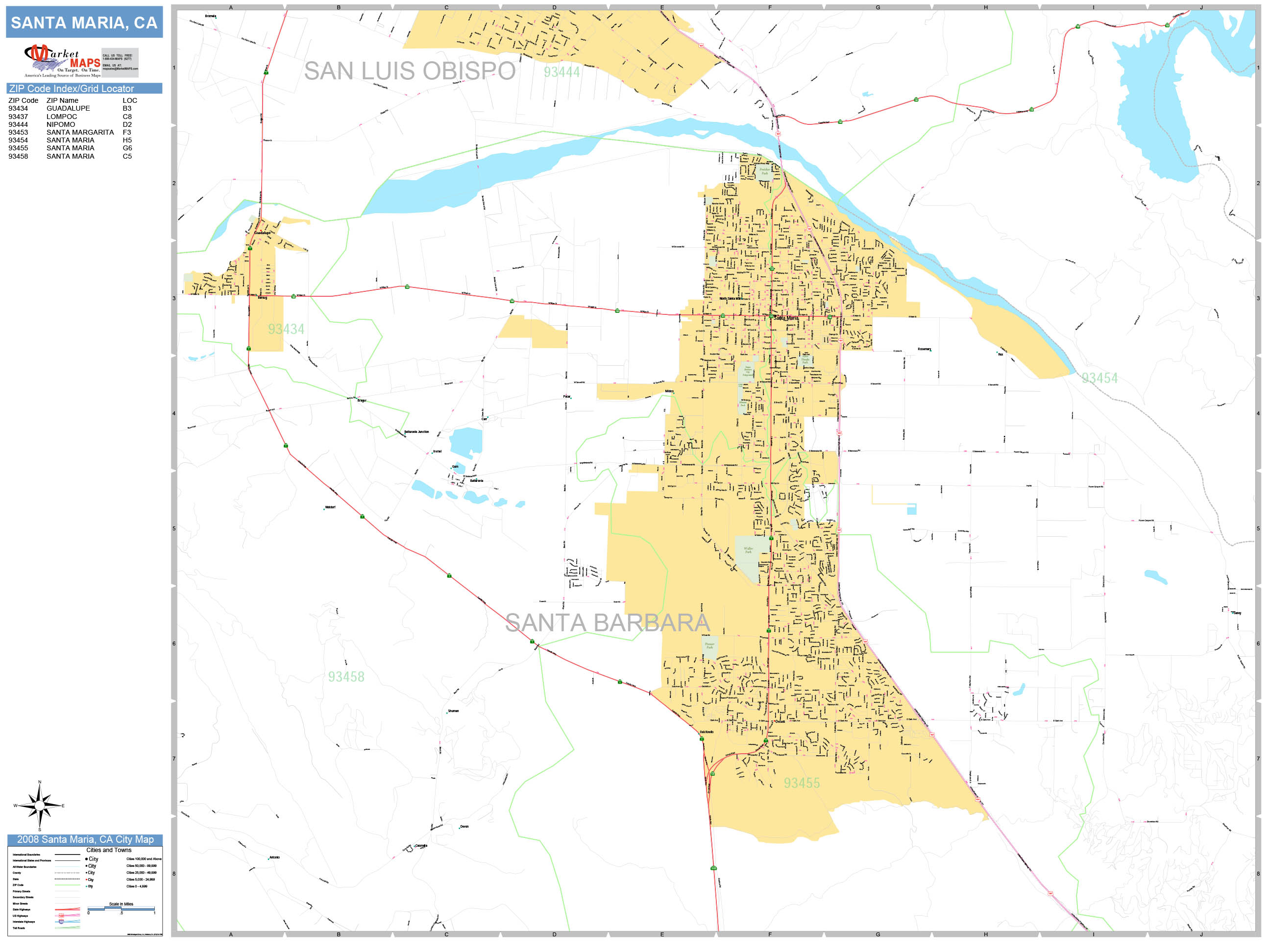 Santa Maria California Wall Map (Basic Style) by MarketMAPS