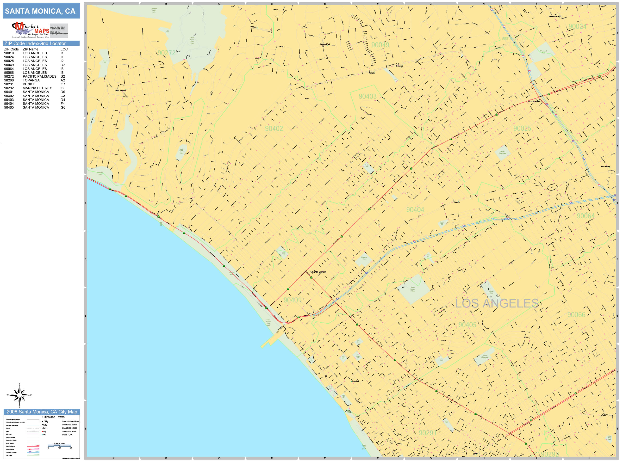 Santa Monica California Wall Map (Basic Style) by MarketMAPS
