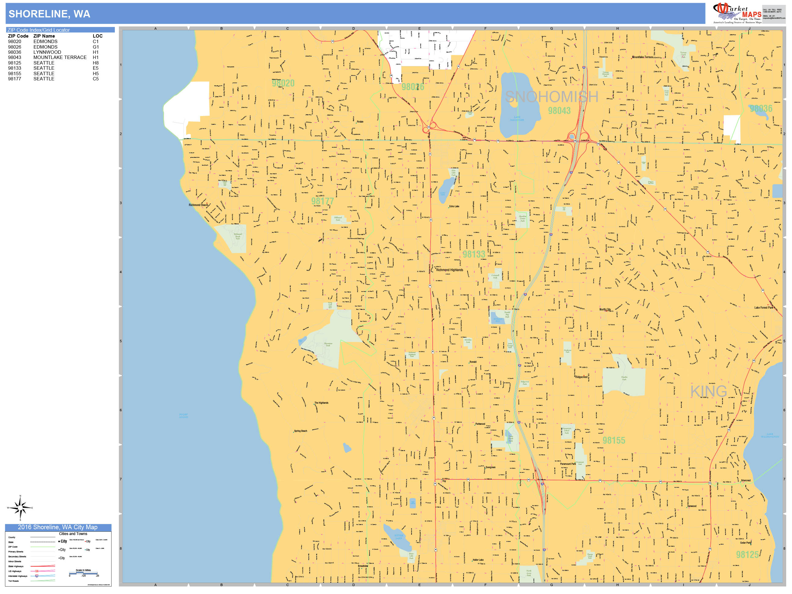 Shoreline Washington Wall Map Basic Style By Marketmaps Mapsales