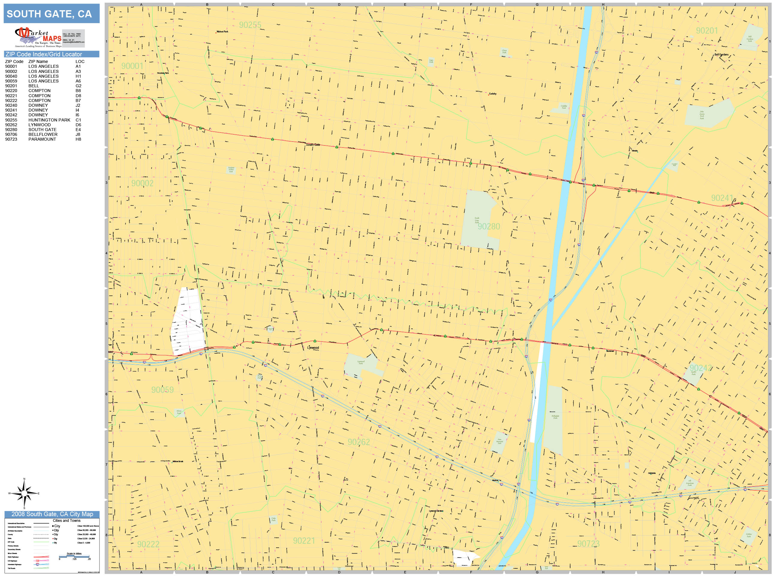 South Gate California Wall Map (Basic Style) by MarketMAPS