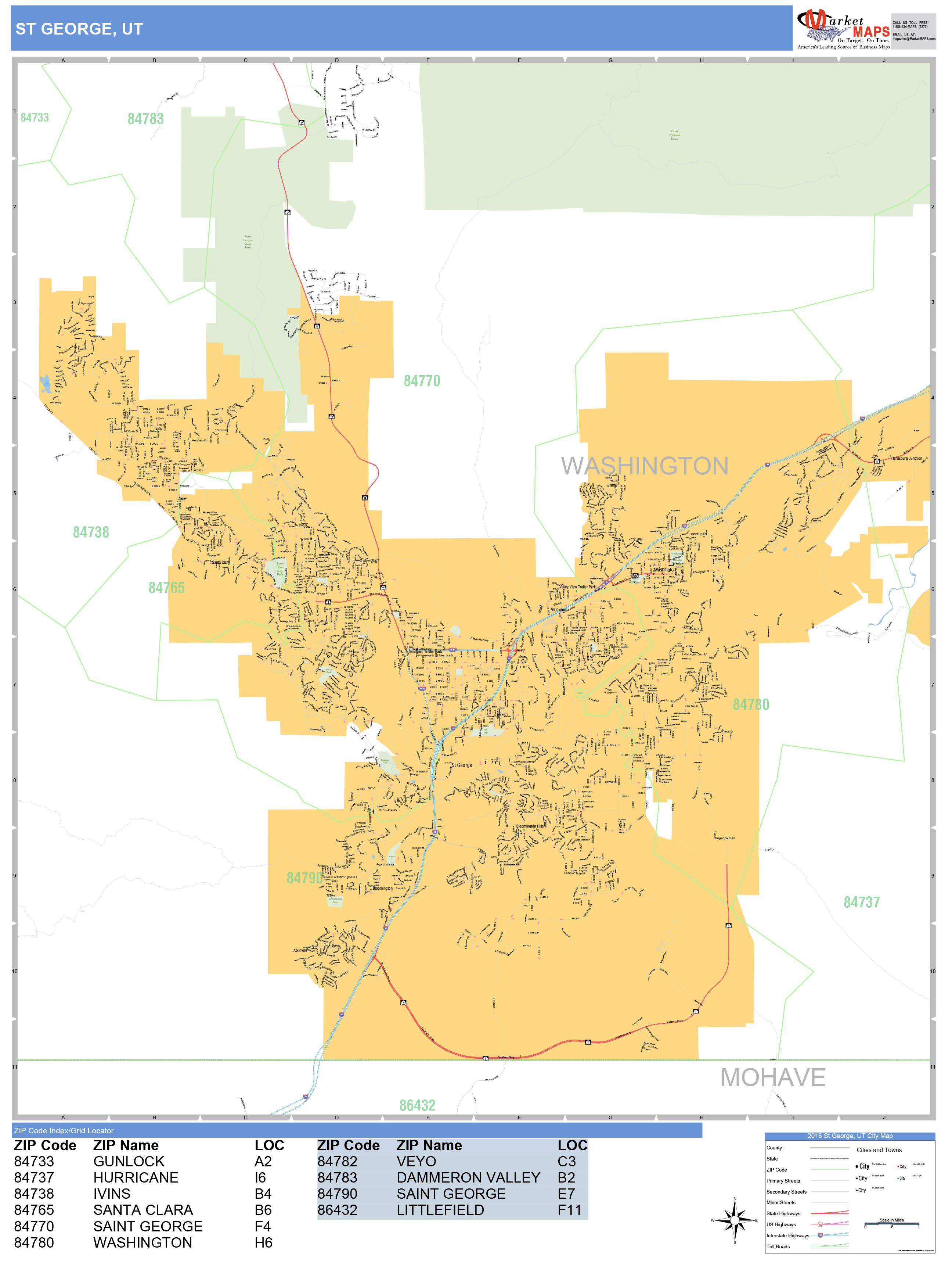 St. George Utah Wall Map (Basic Style) by MarketMAPS - MapSales.com
