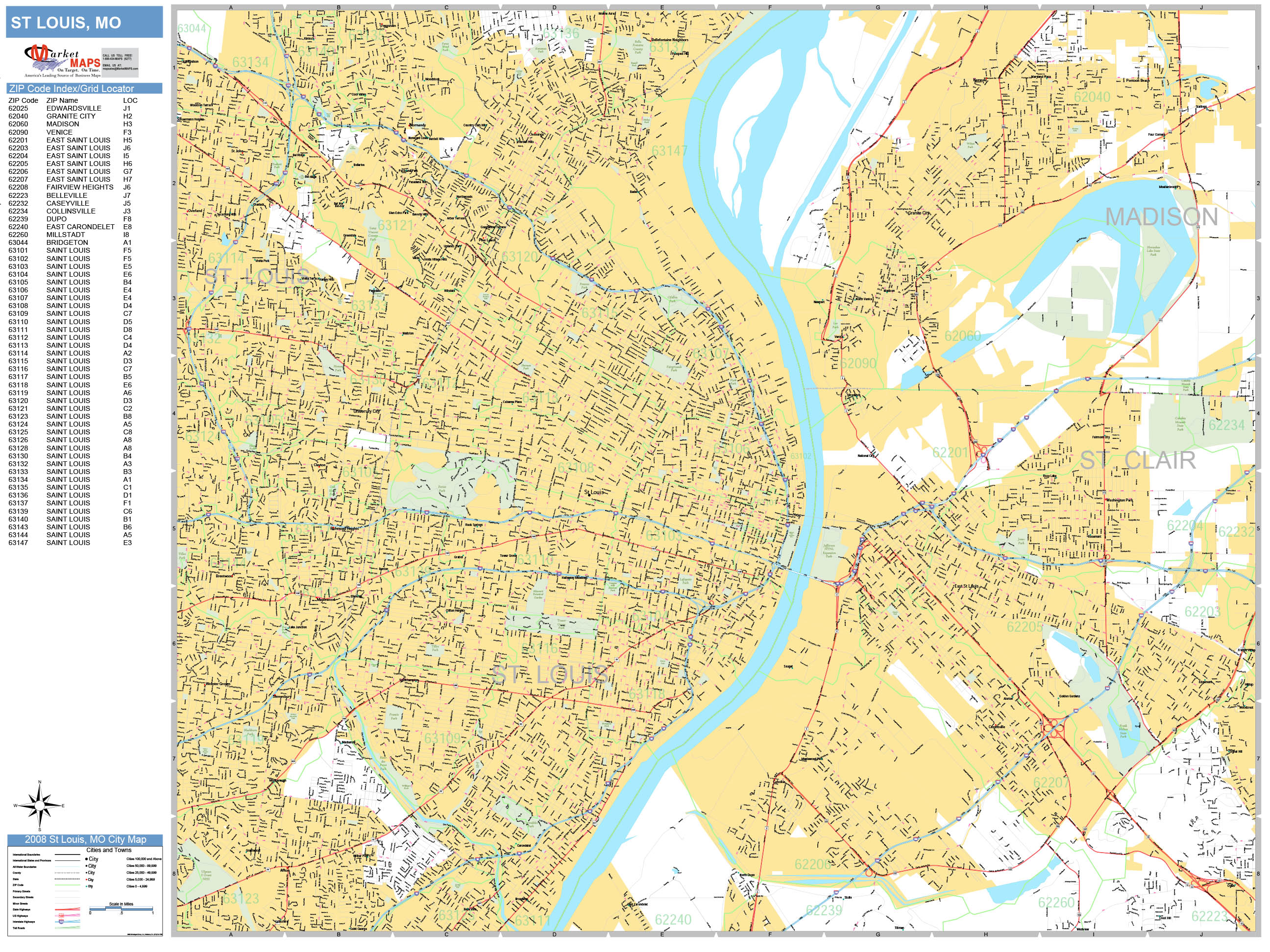 St. Louis Missouri Wall Map (Basic Style) by MarketMAPS - MapSales