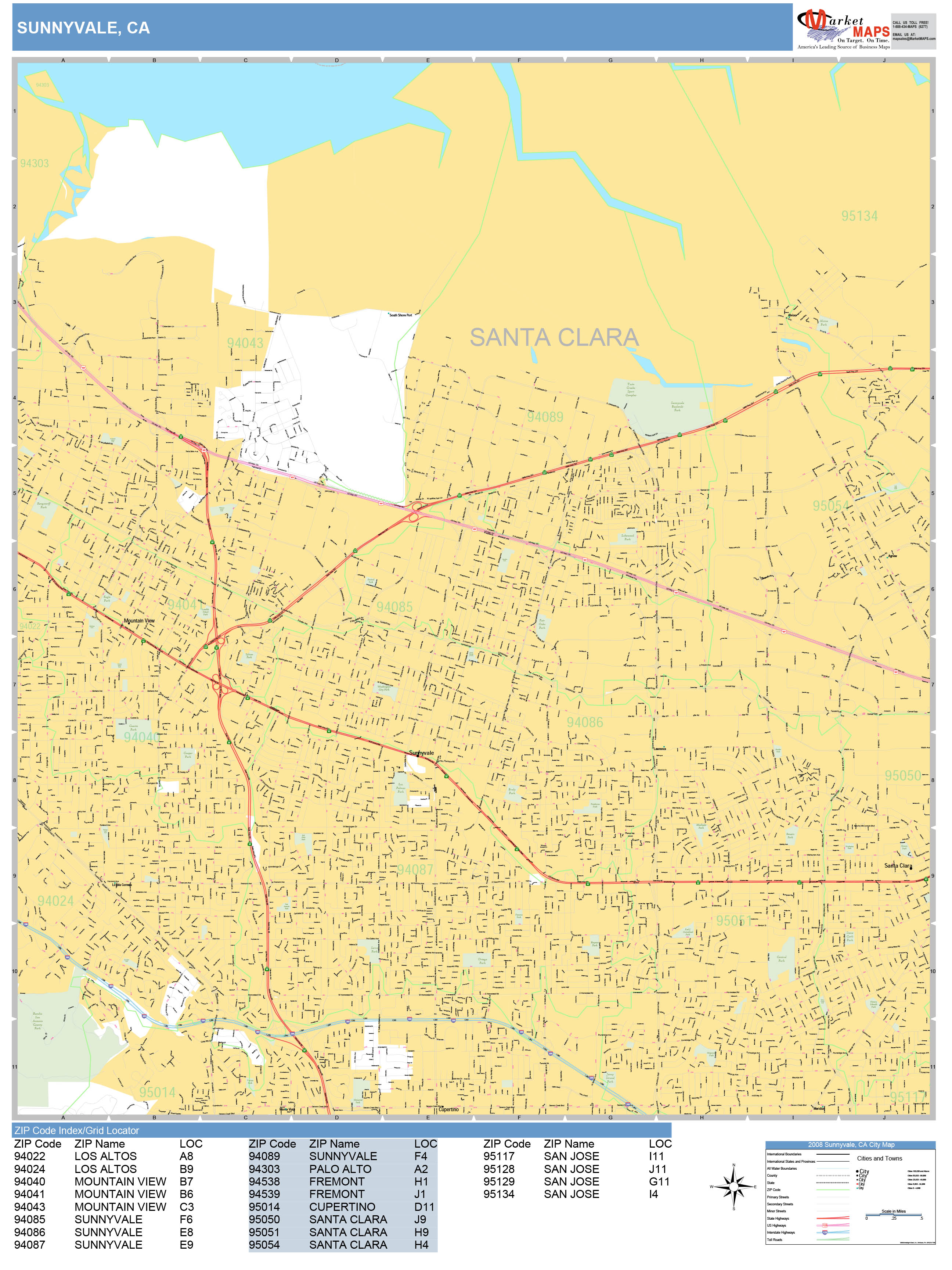 Sunnyvale California Wall Map (Basic Style) by MarketMAPS - MapSales.com