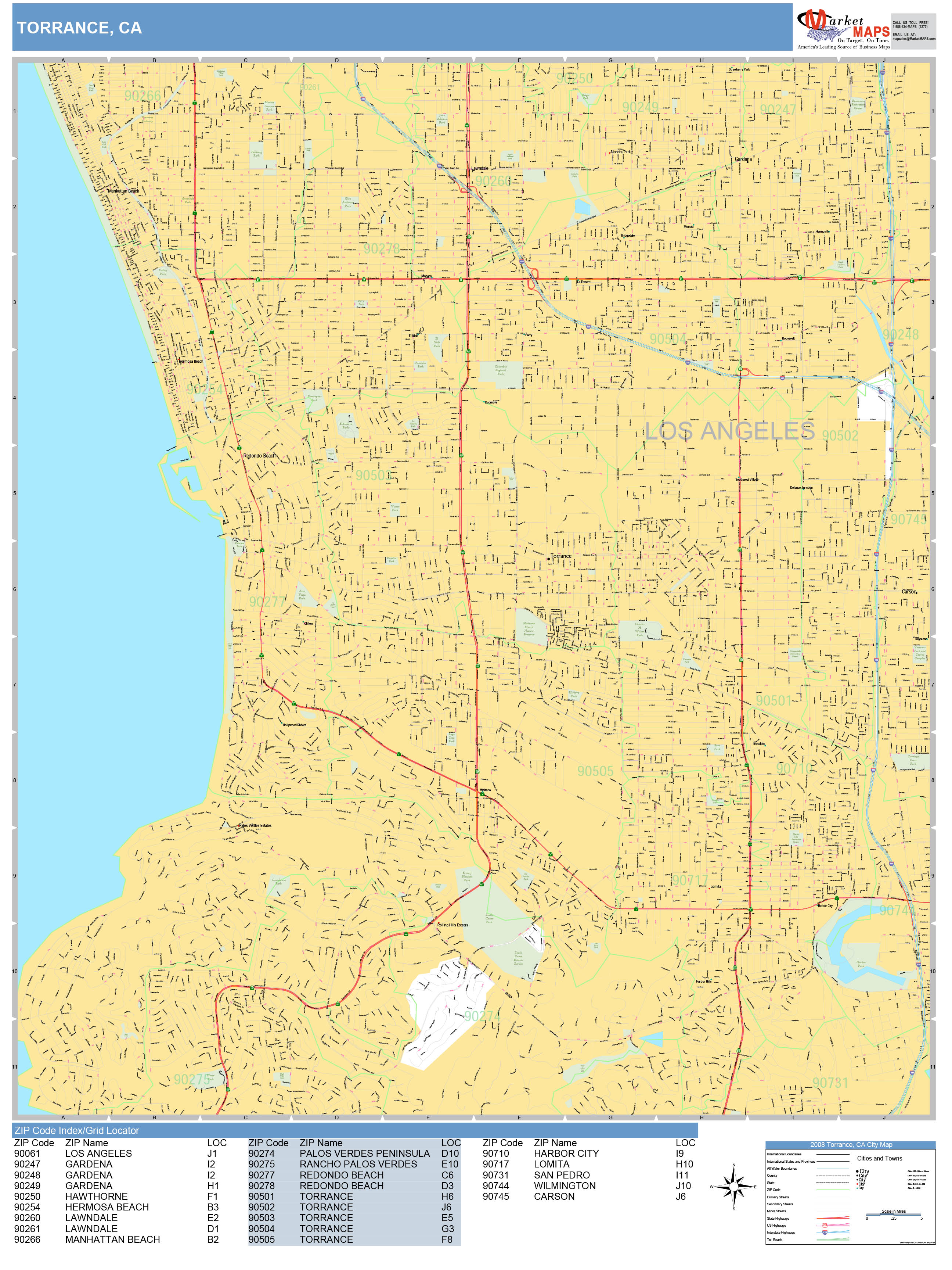Torrance California Wall Map (Basic Style) by MarketMAPS - MapSales