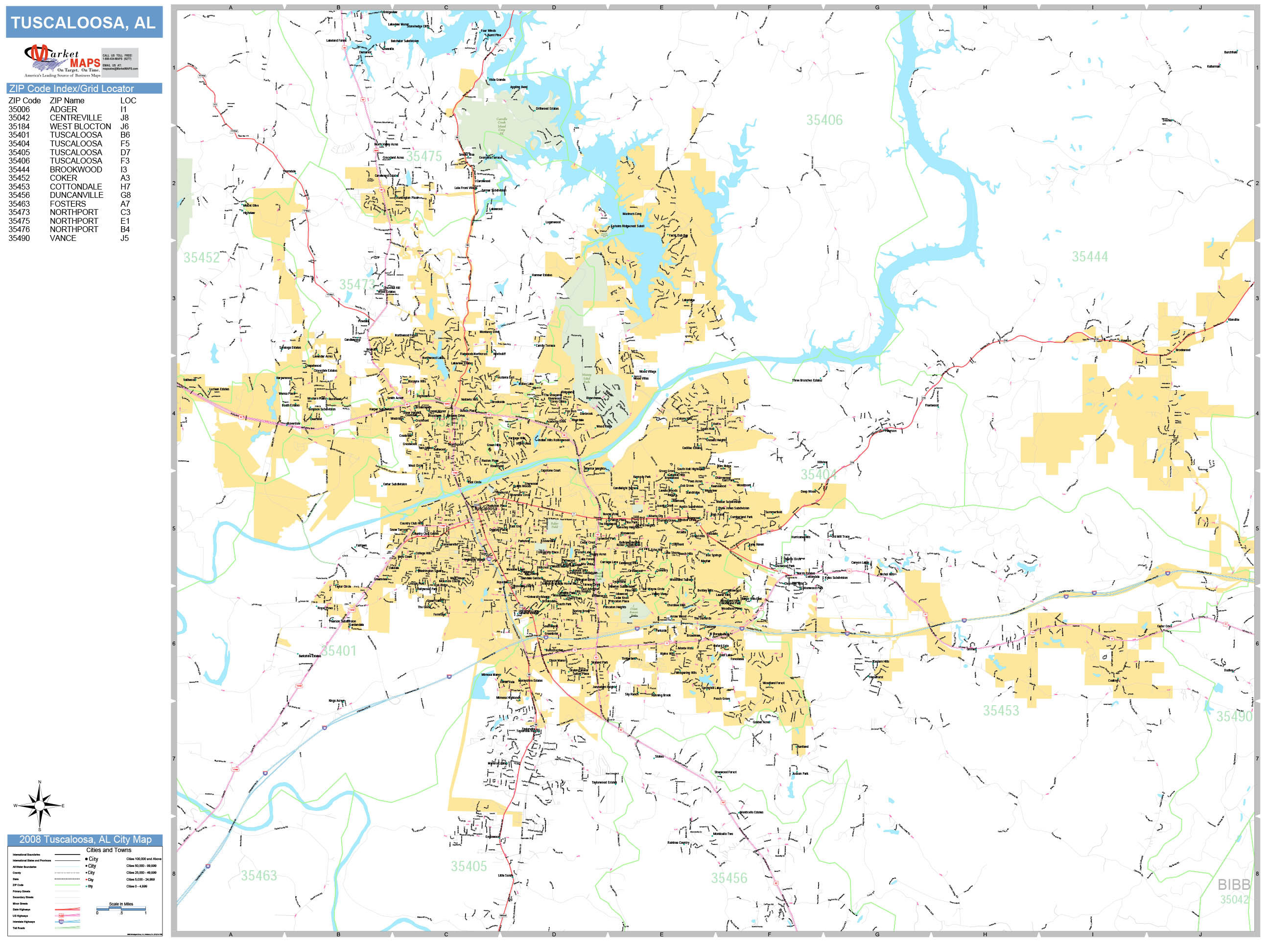 Tuscaloosa Alabama Wall Map (Basic Style) by MarketMAPS - MapSales.com