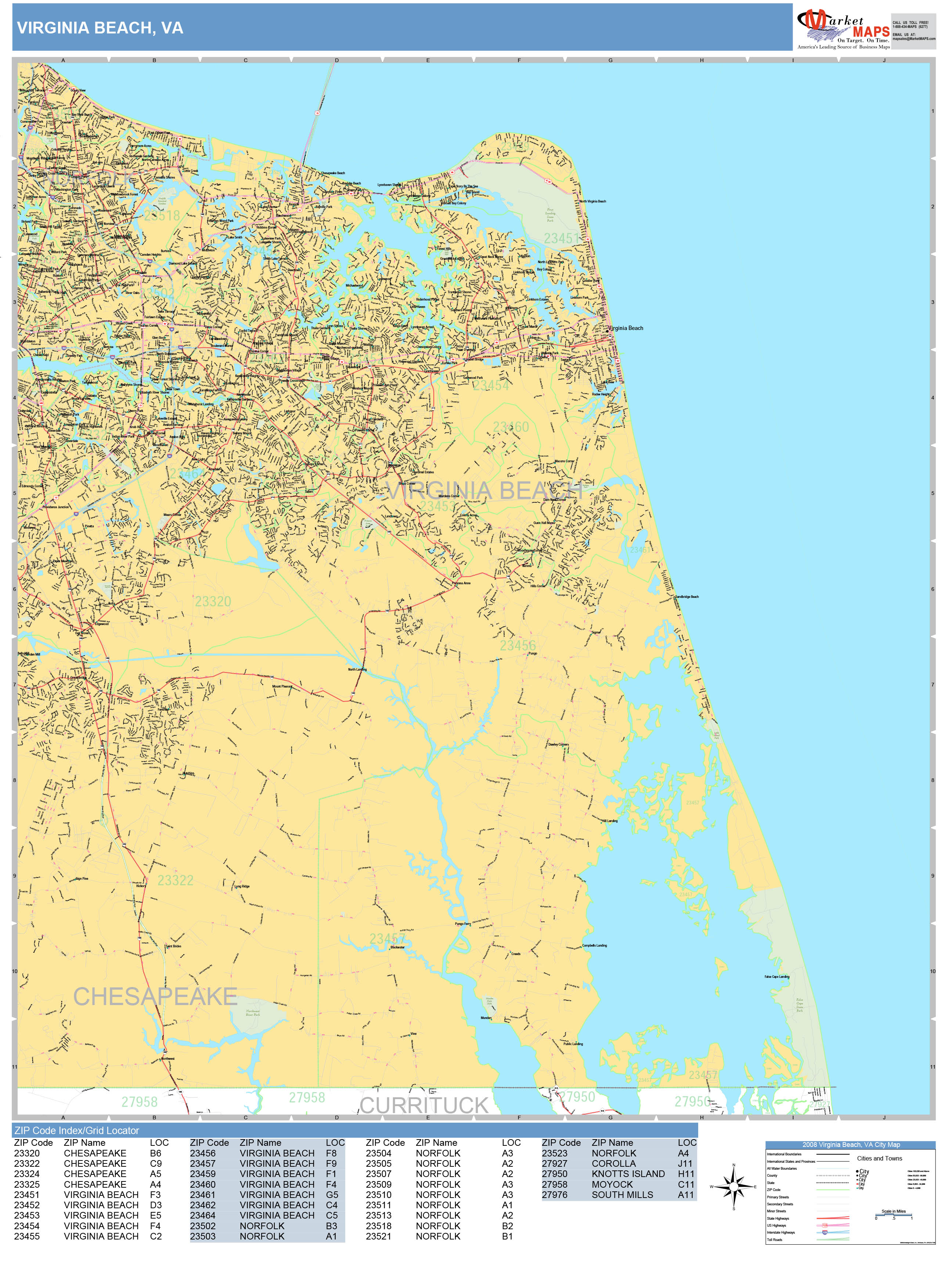 Virginia Beach Virginia Wall Map (Basic Style) by MarketMAPS - MapSales.com