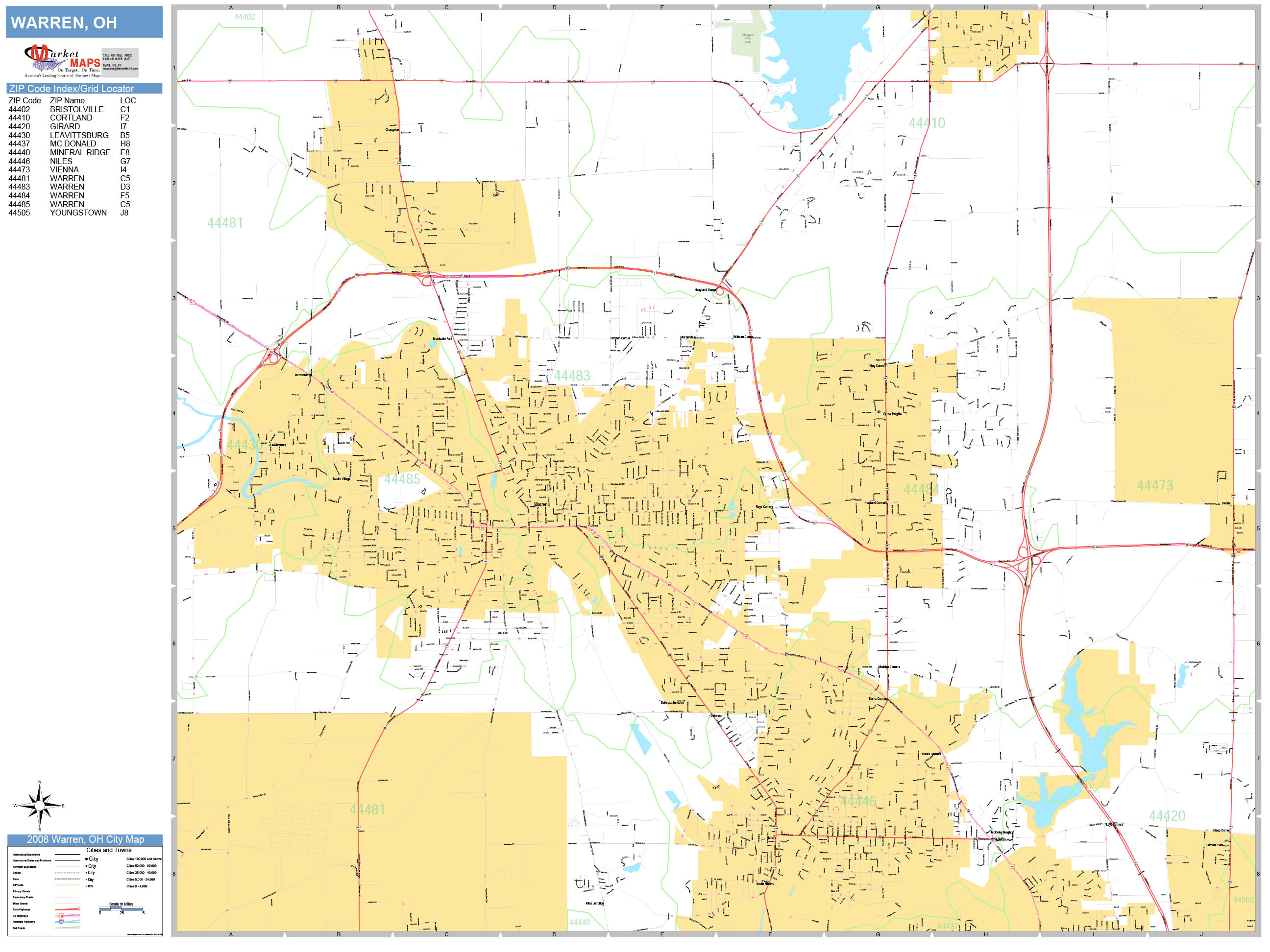 Warren Ohio Wall Map (Basic Style) by MarketMAPS - MapSales.com