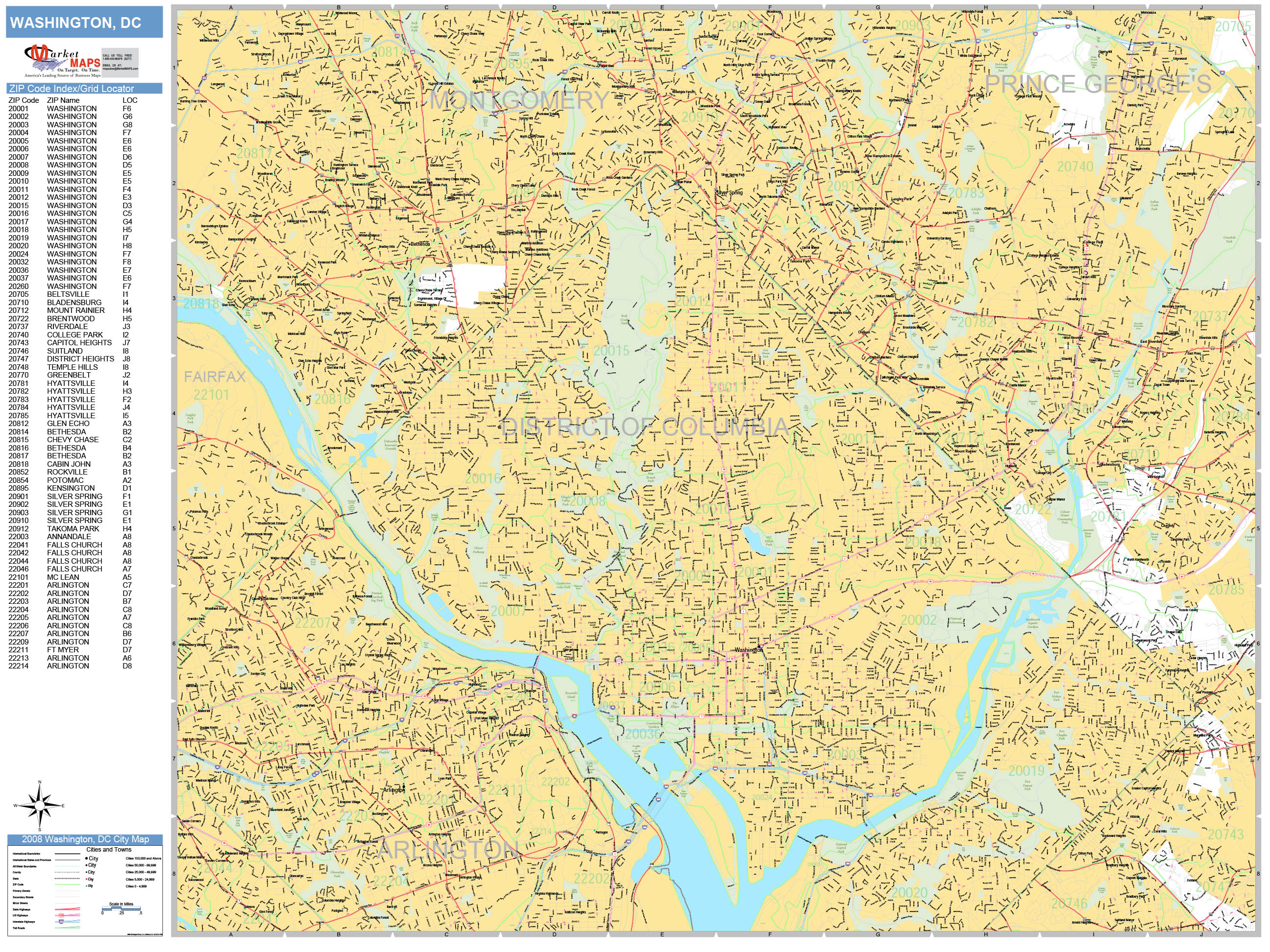 Washington District Of Columbia Wall Map (Basic Style) by MarketMAPS ...