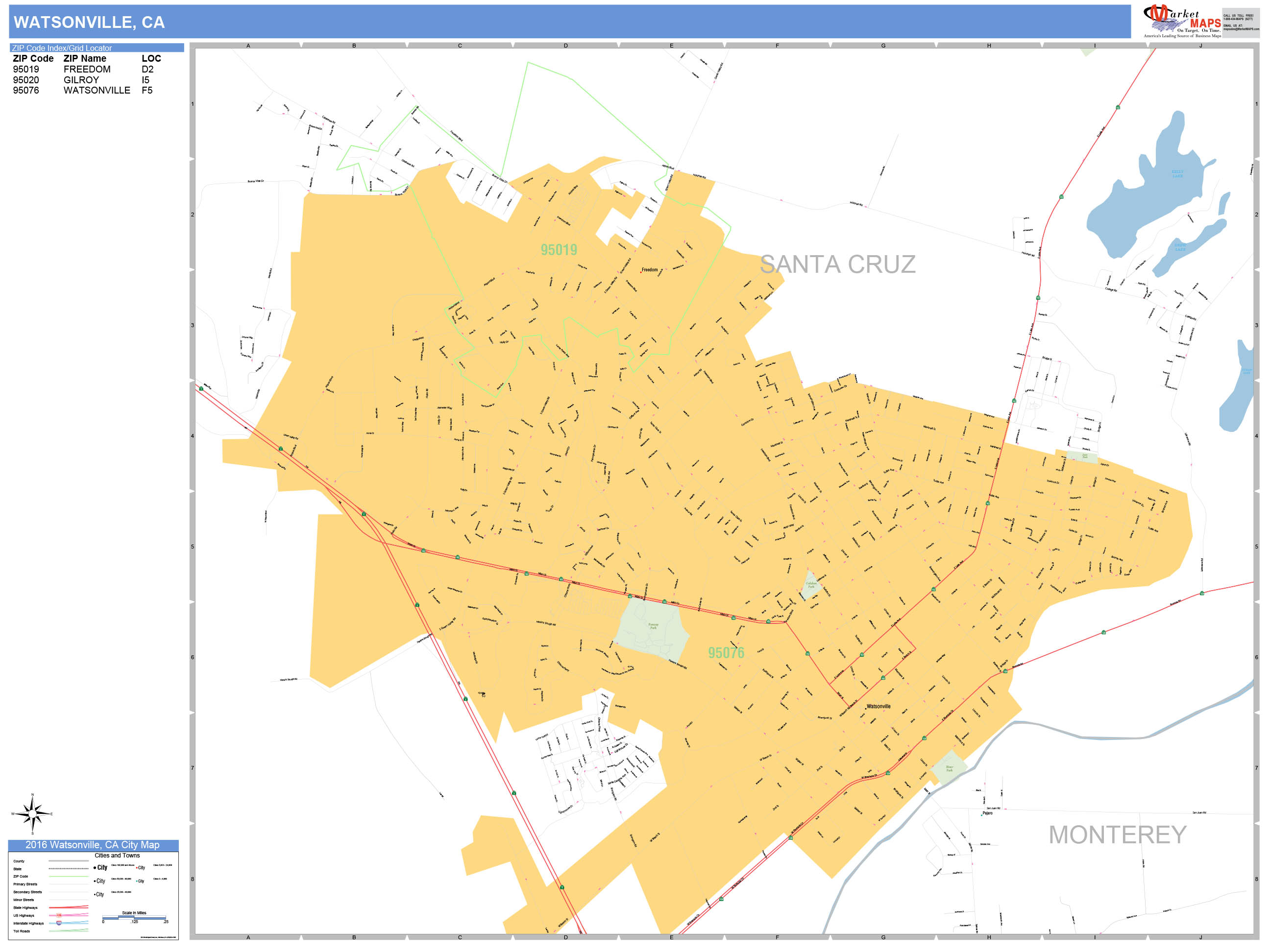 Watsonville California Wall Map Basic Style By MarketMAPS MapSales Watsonville California Wall Map Basic Style By MarketMAPS MapSales
