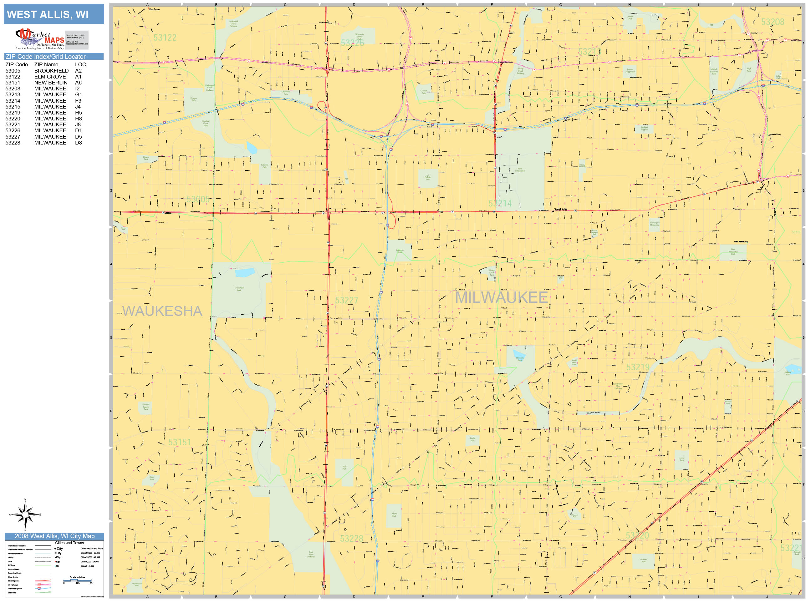 West Allis Wisconsin Wall Map (Basic Style) by MarketMAPS