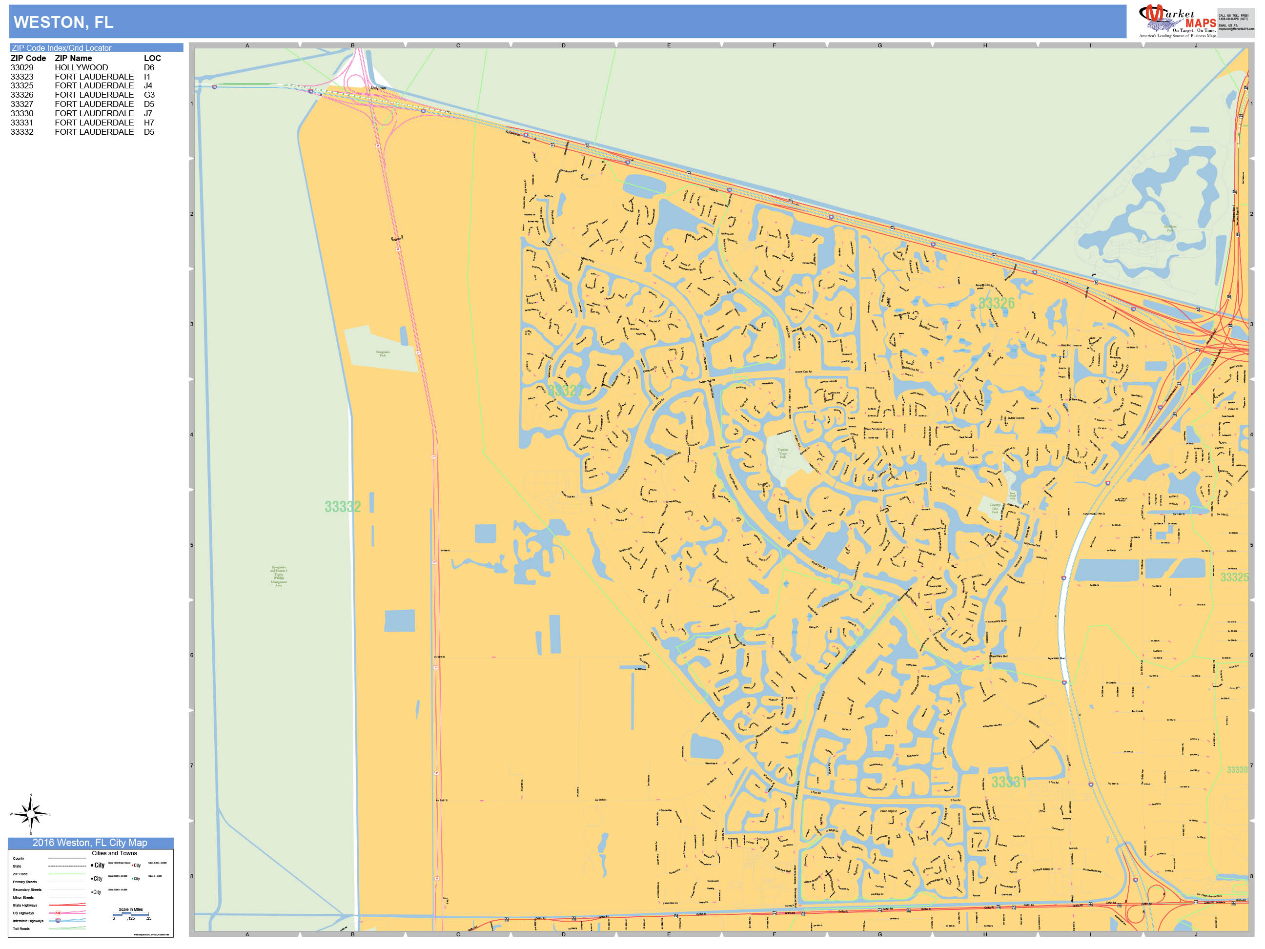 Weston Florida Wall Map (Basic Style) by MarketMAPS