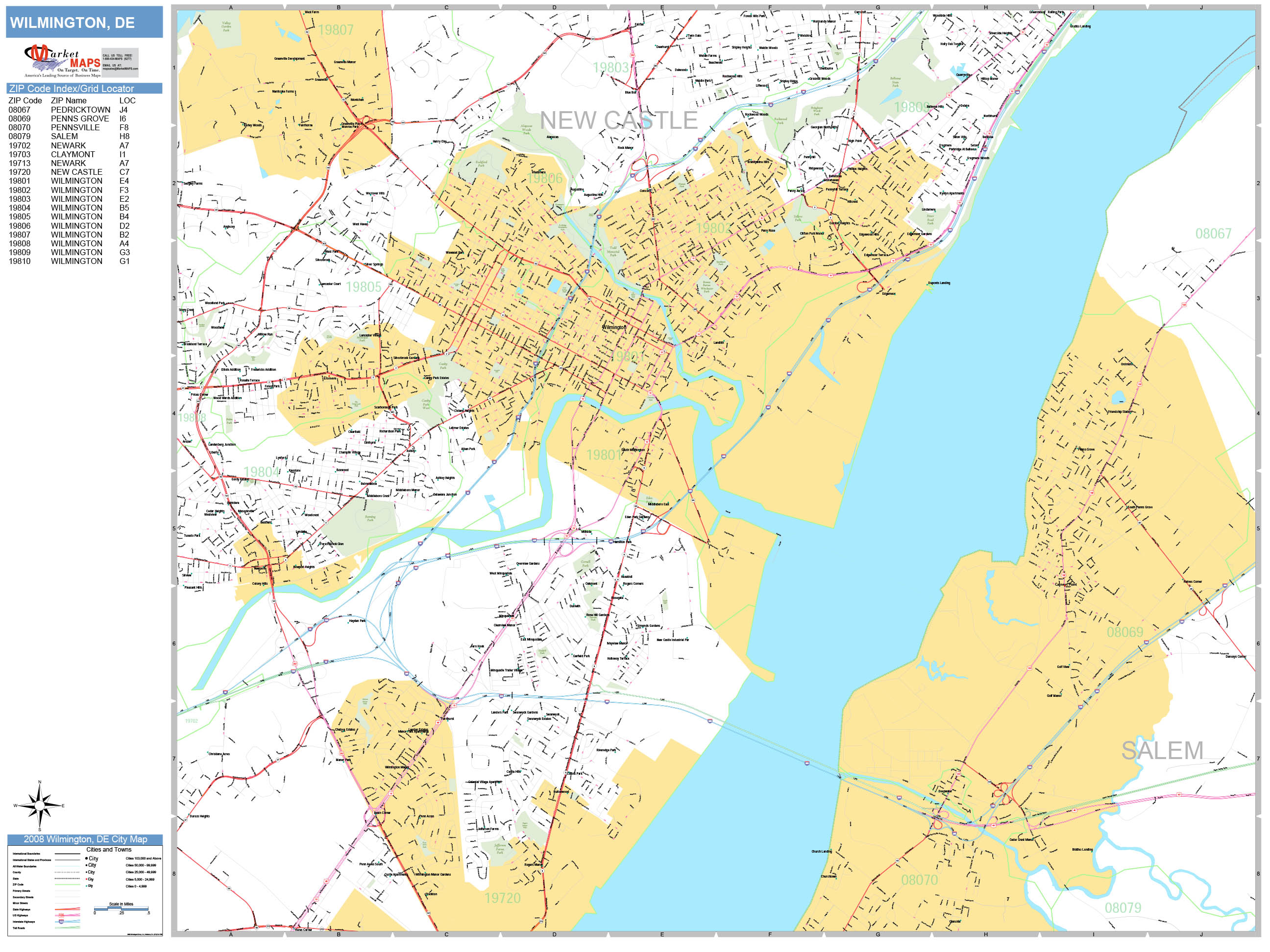 Wilmington Delaware Wall Map (Basic Style) by MarketMAPS - MapSales