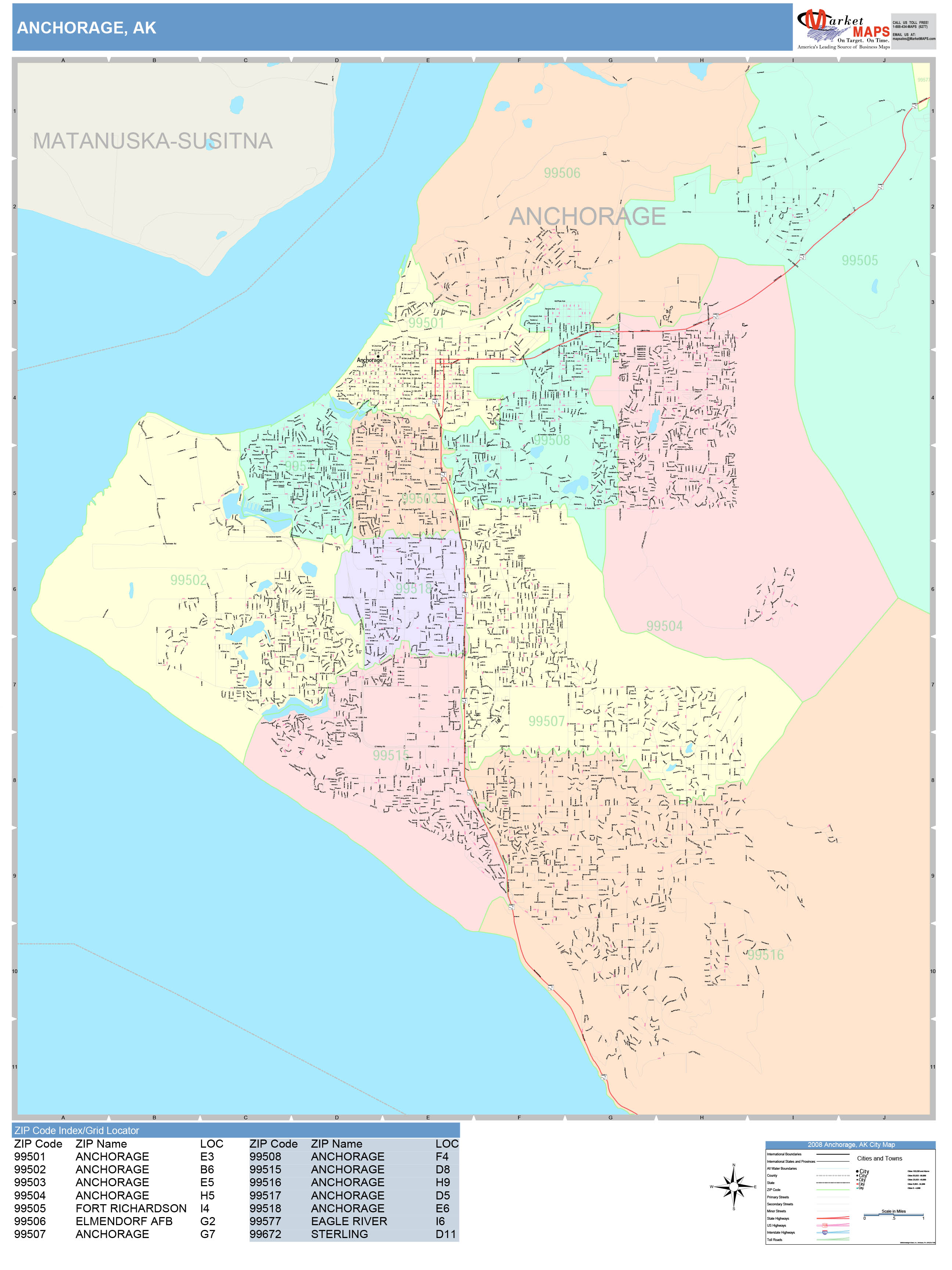Anchorage Alaska Wall Map (Color Cast Style) by MarketMAPS - MapSales.com