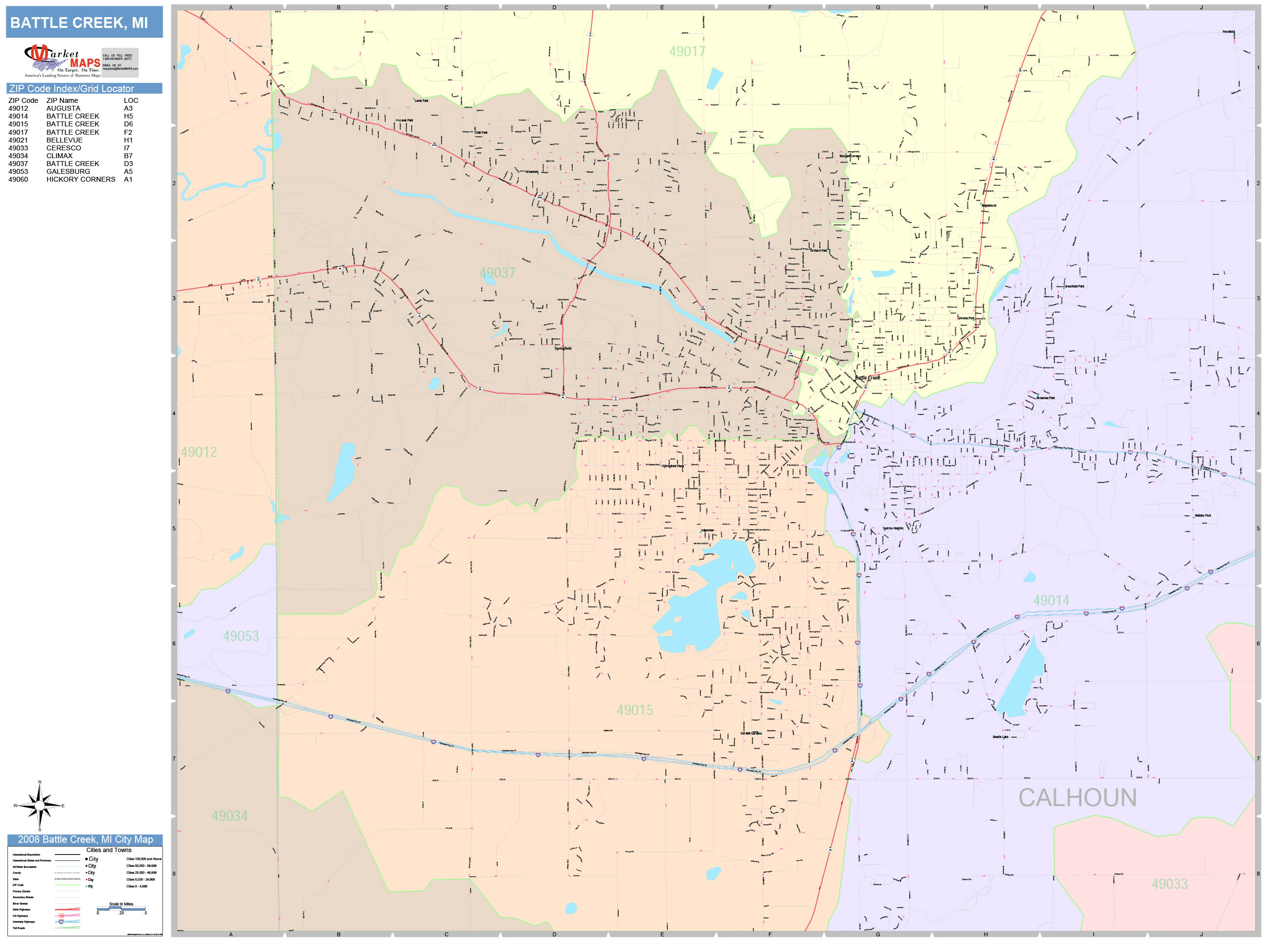 Battle Creek Michigan Wall Map (Color Cast Style) by MarketMAPS ...