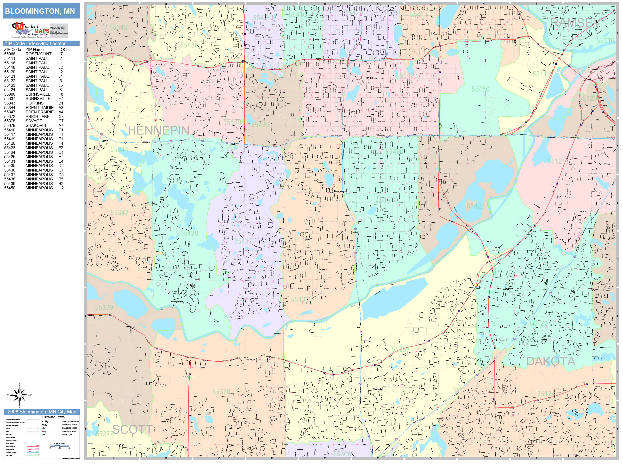 Bloomington Minnesota Wall Map Color Cast Style By MarketMAPS