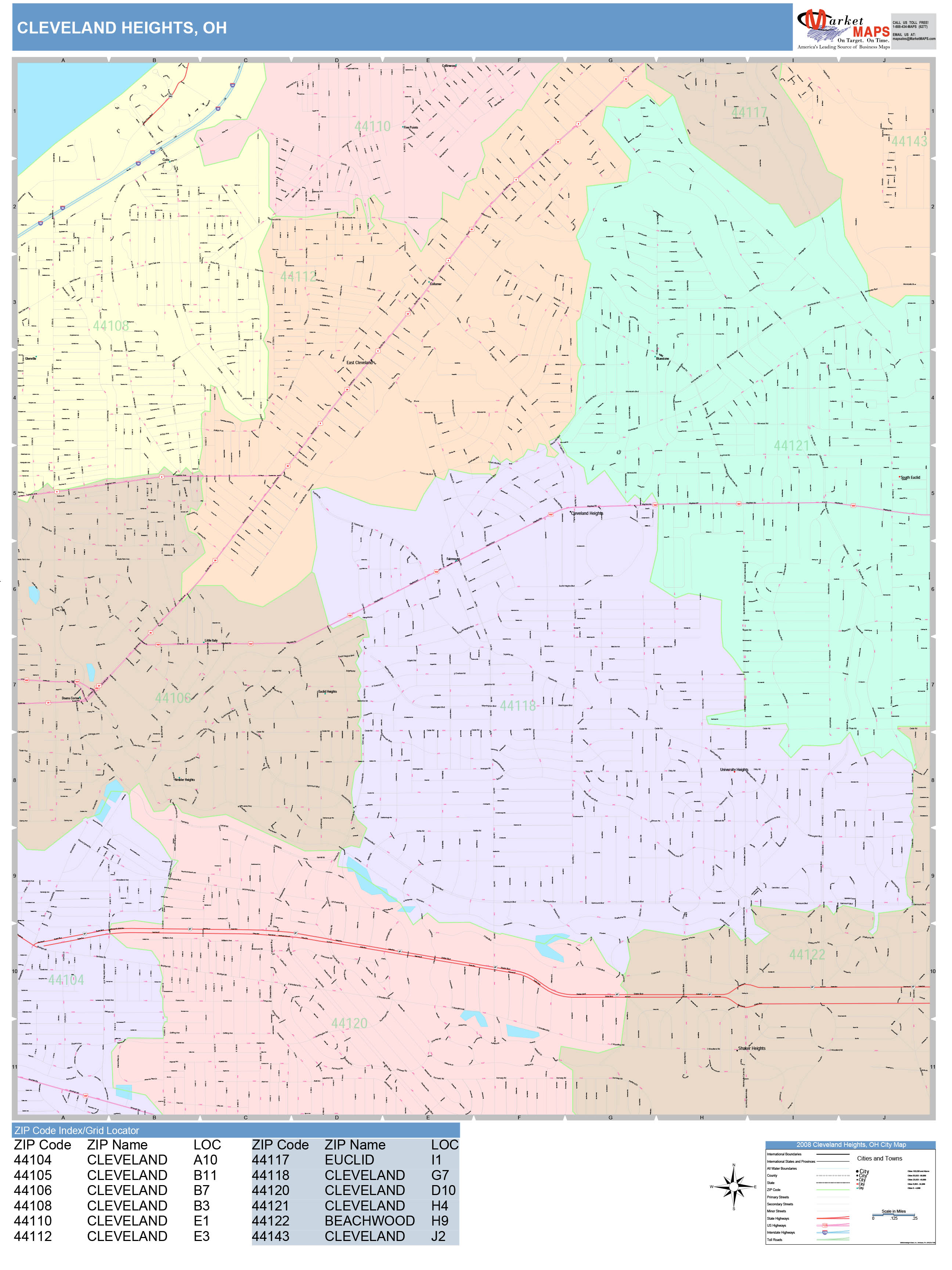 Cleveland Heights Ohio Wall Map (Color Cast Style) by MarketMAPS - MapSales