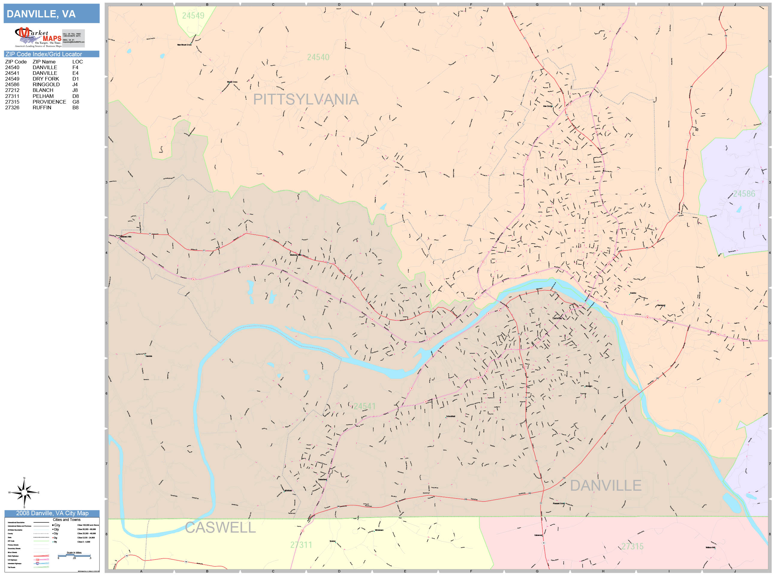 Danville Virginia Wall Map (Color Cast Style) by MarketMAPS - MapSales Danville Virginia Wall Map (Color Cast Style) by MarketMAPS - MapSales