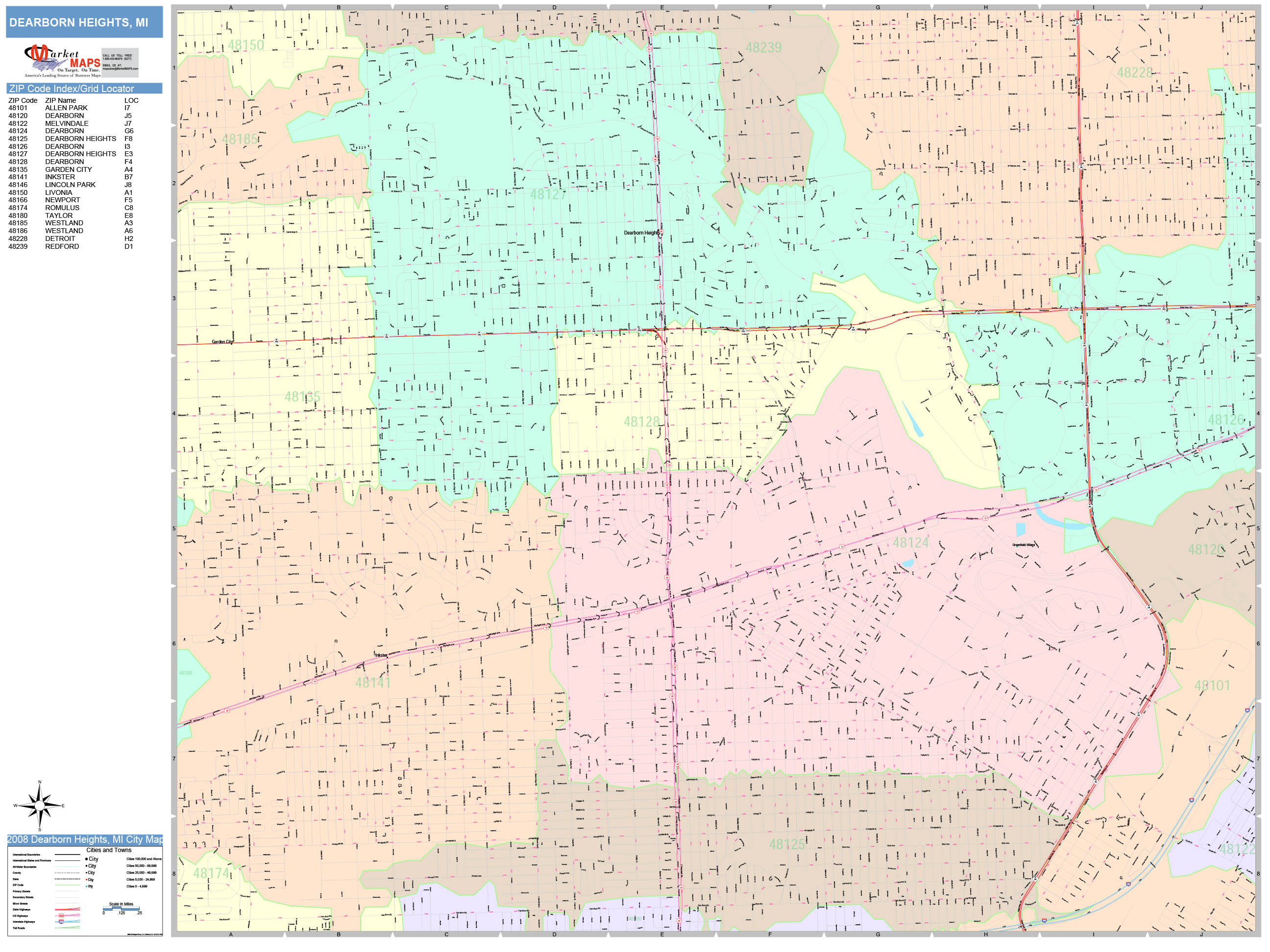 Dearborn Heights Michigan Wall Map (Color Cast Style) by MarketMAPS