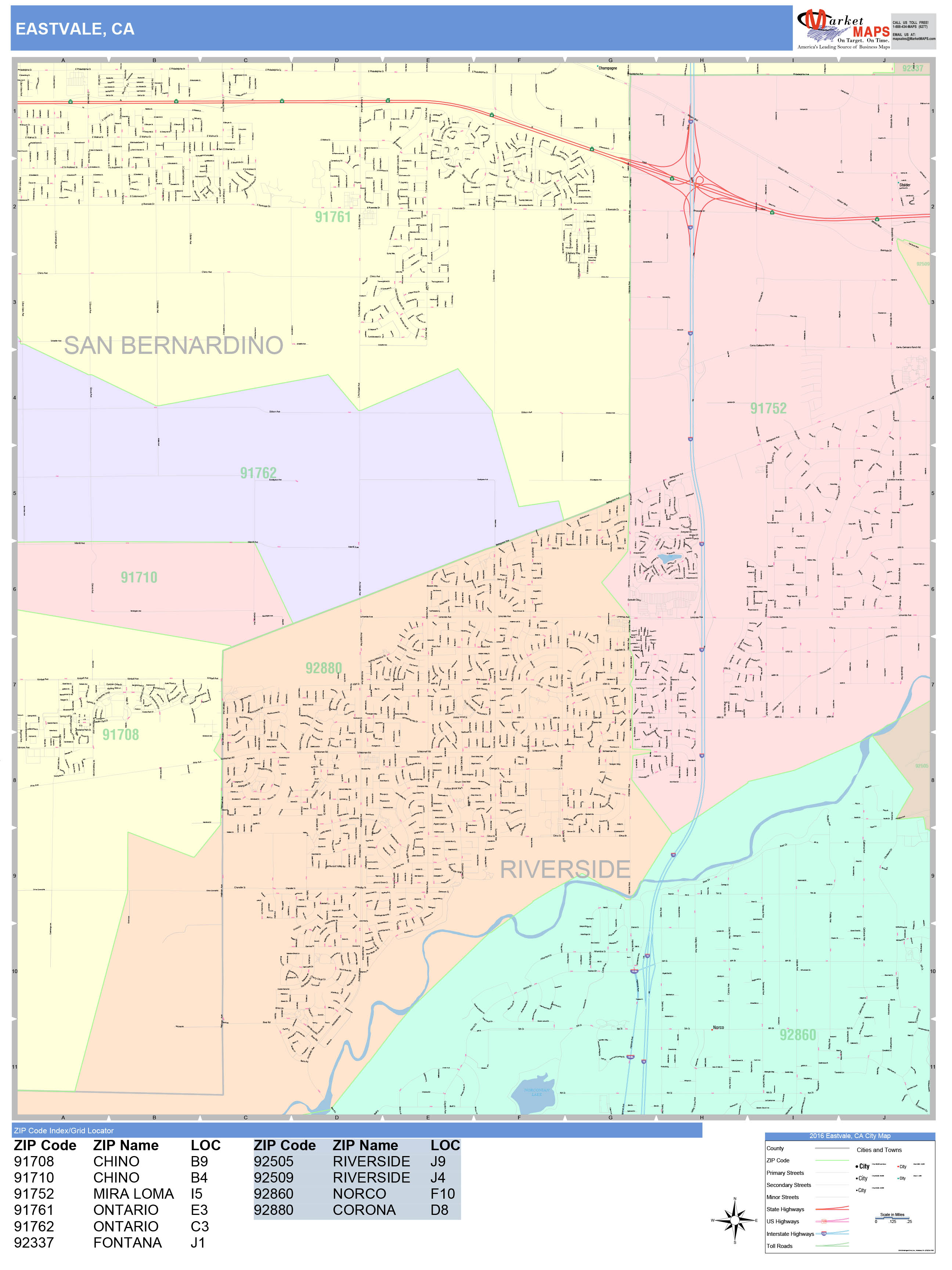 Eastvale California Wall Map (Color Cast Style) by MarketMAPS - MapSales.com