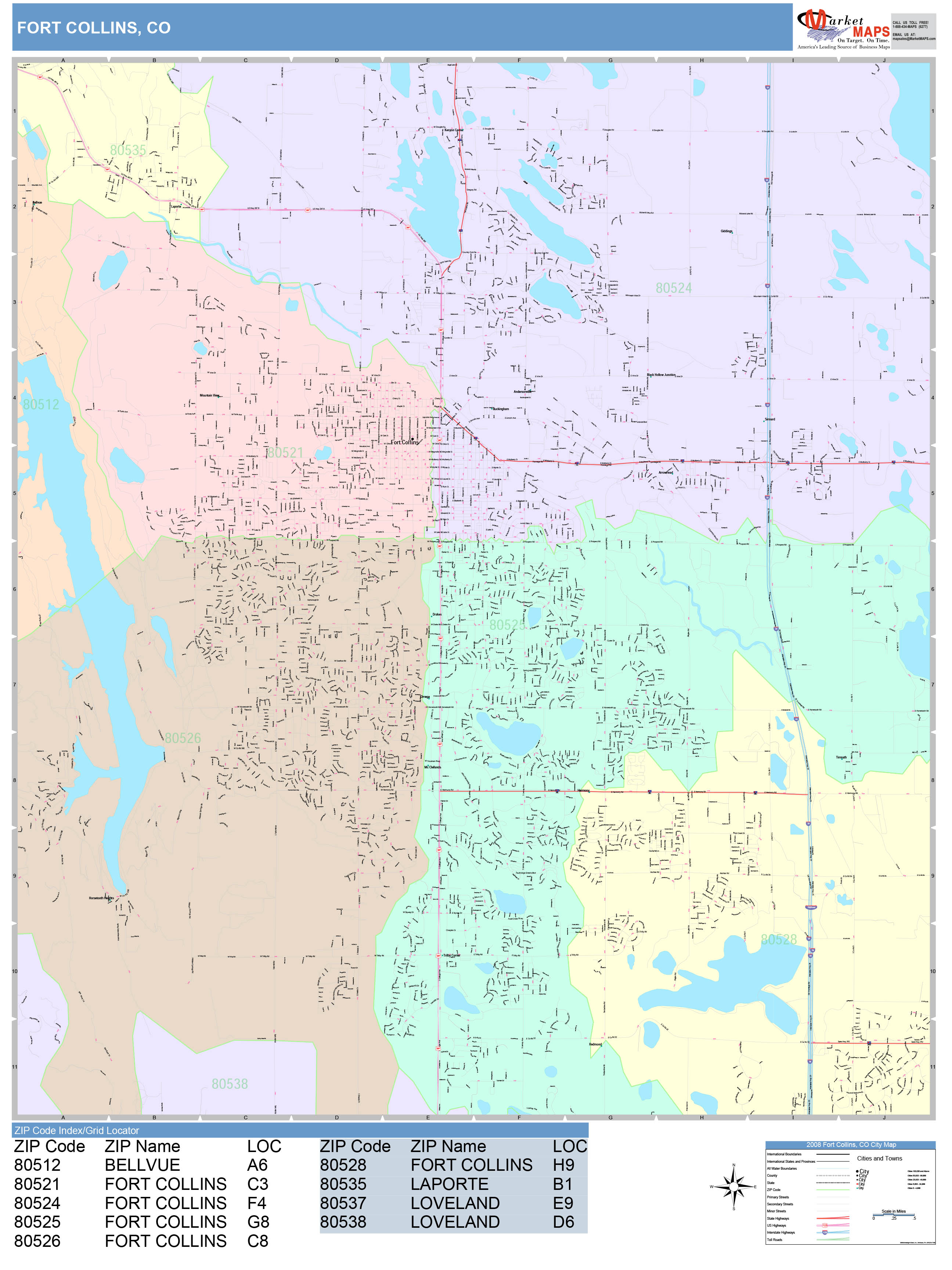 Fort Collins Colorado Wall Map (Color Cast Style) by MarketMAPS
