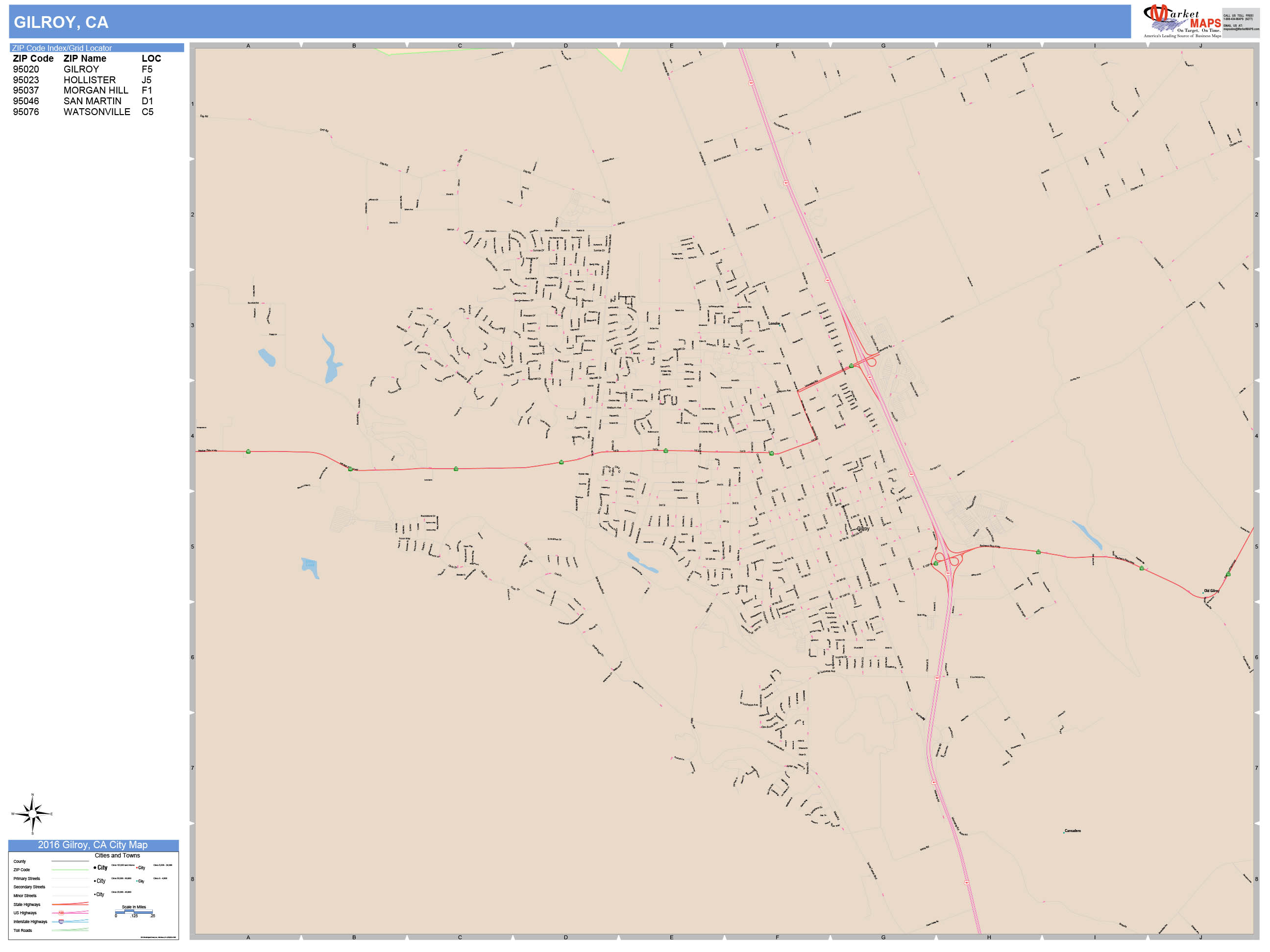 Gilroy California Wall Map (Color Cast Style) by MarketMAPS - MapSales