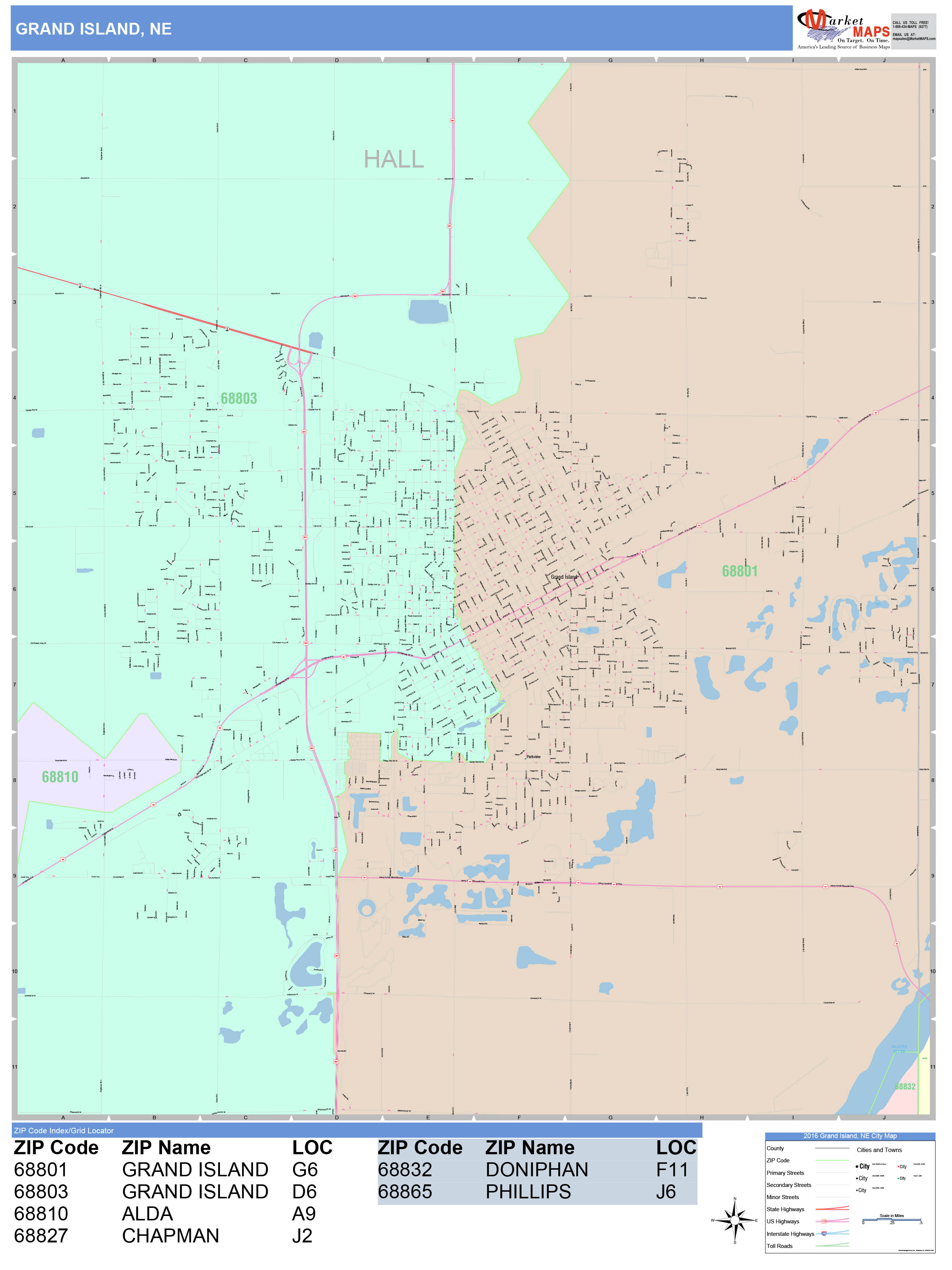 Grand Island Nebraska Wall Map (Color Cast Style) by MarketMAPS ...