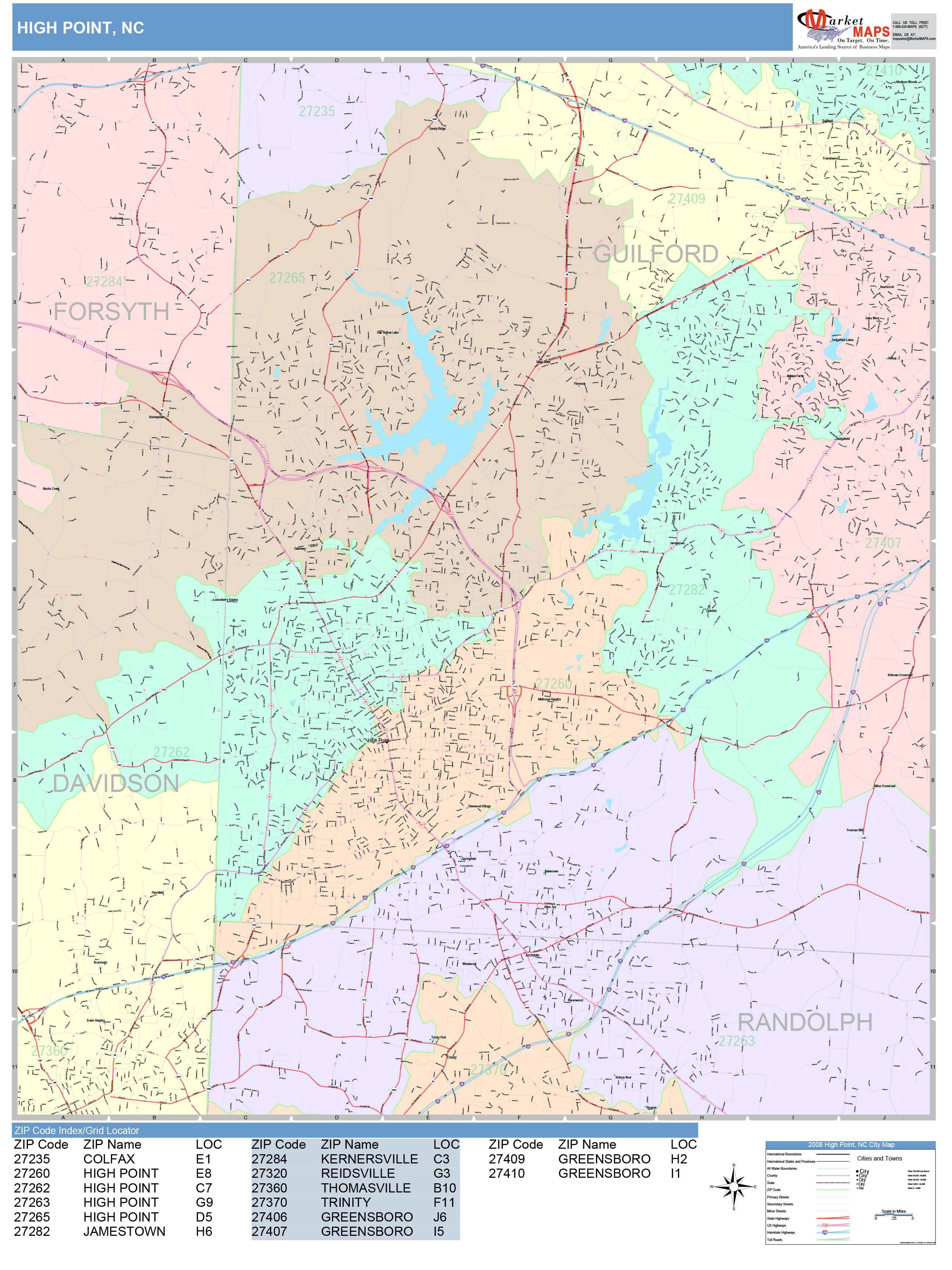 High Point North Carolina Wall Map Color Cast Style By Marketmaps