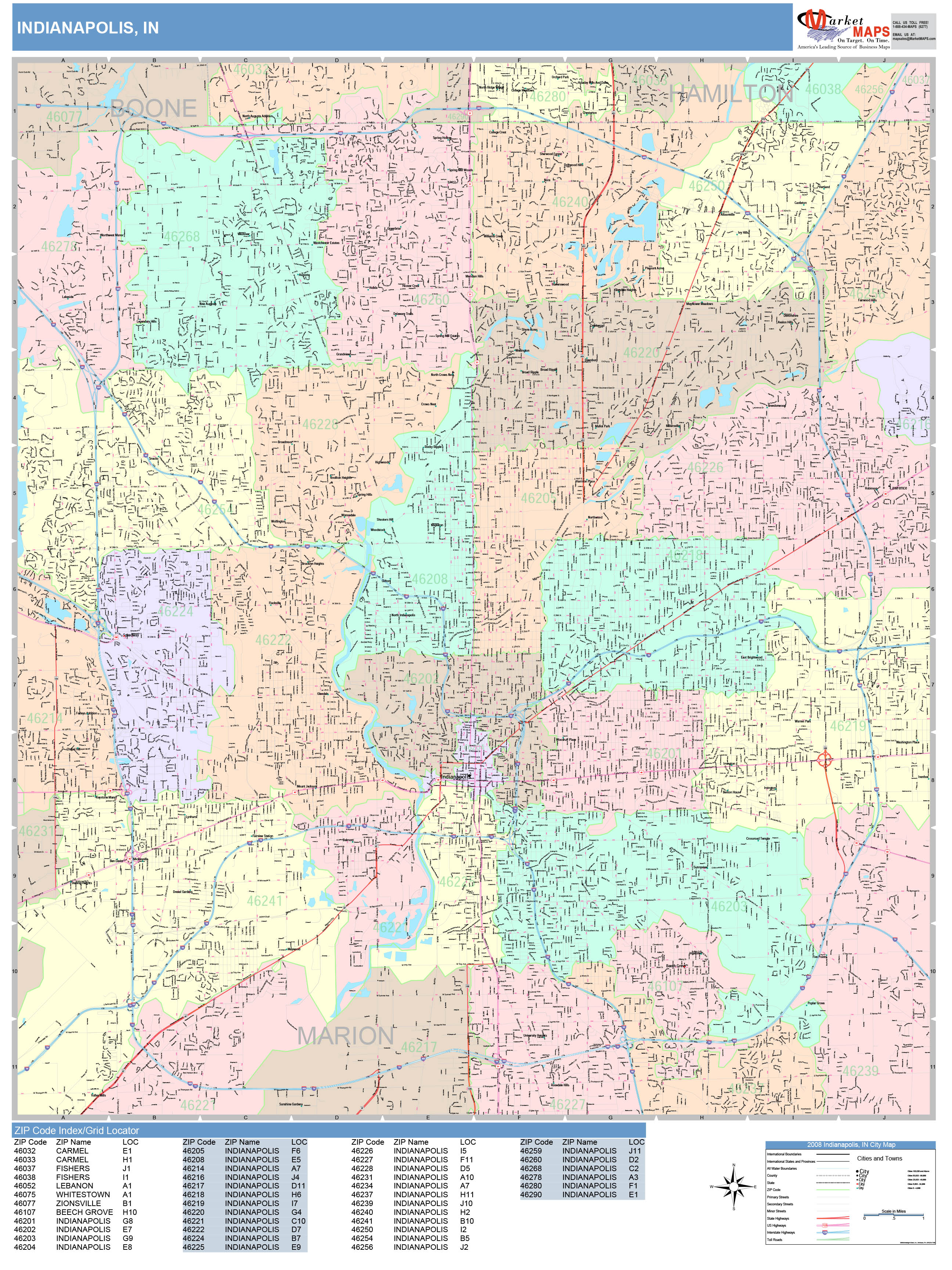 Indianapolis Indiana Wall Map (Color Cast Style) by MarketMAPS - MapSales