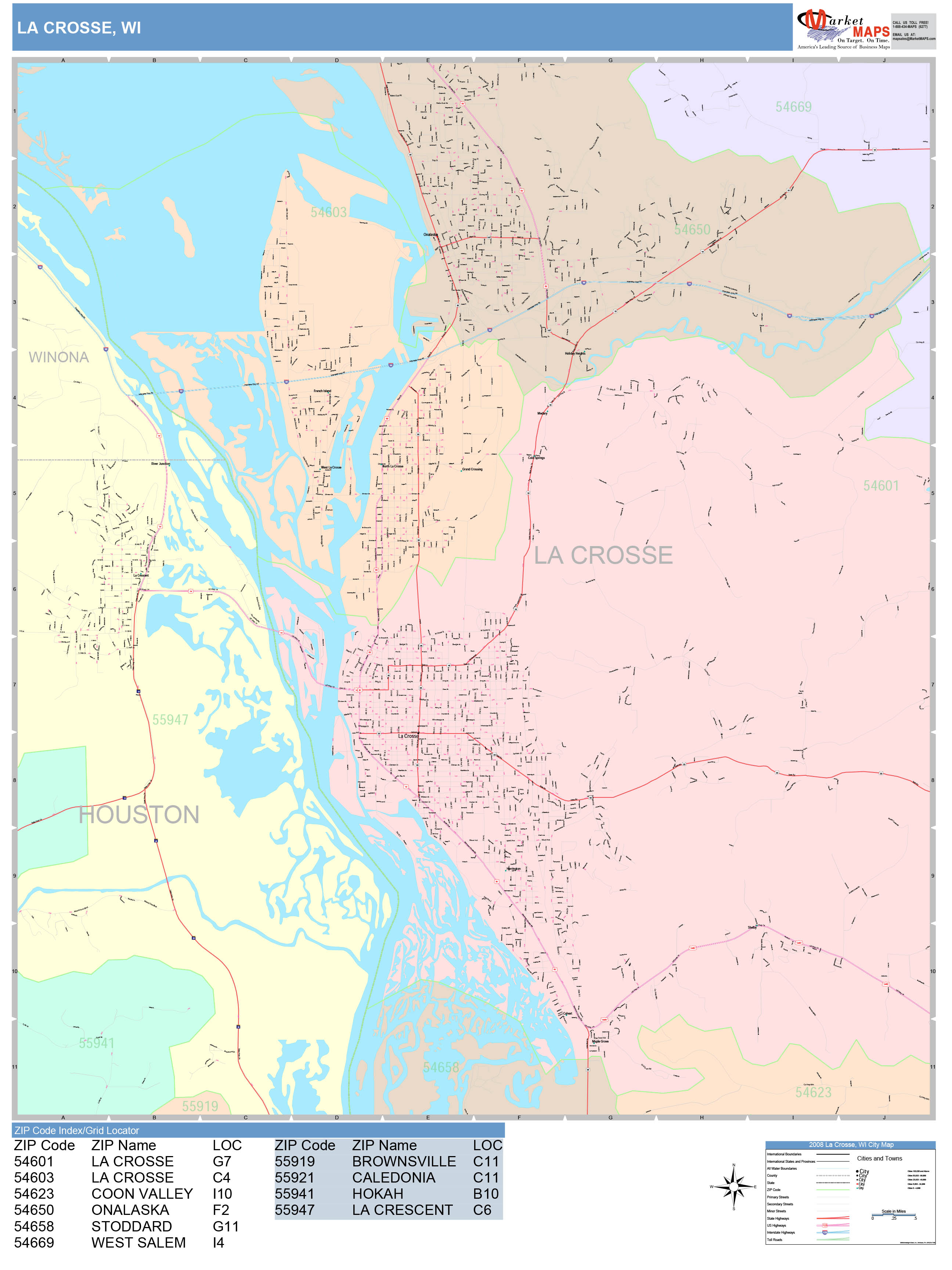 La Crosse Wisconsin Wall Map (Color Cast Style) by MarketMAPS ...