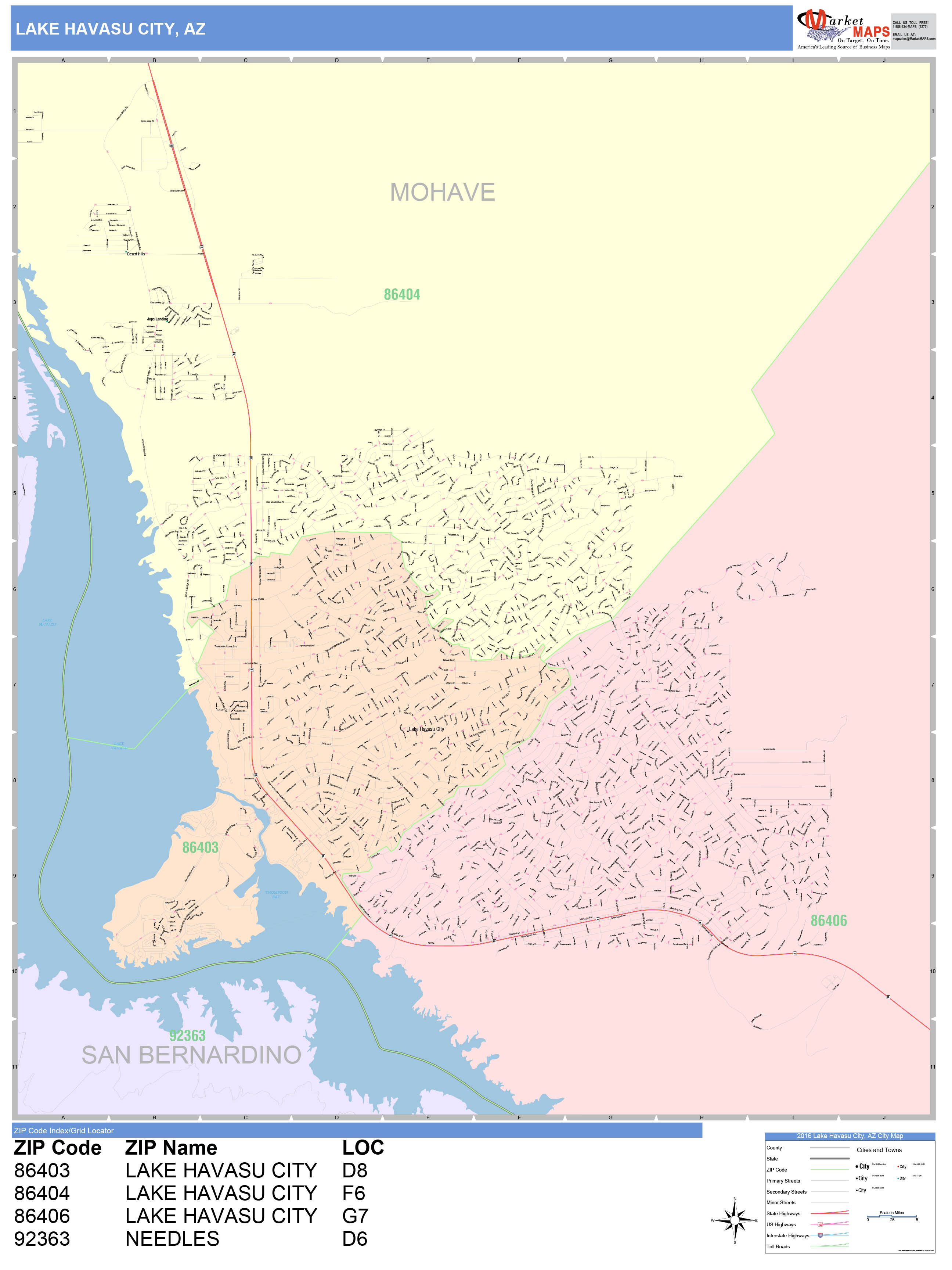 Lake Havasu City Arizona Wall Map (Color Cast Style) by MarketMAPS