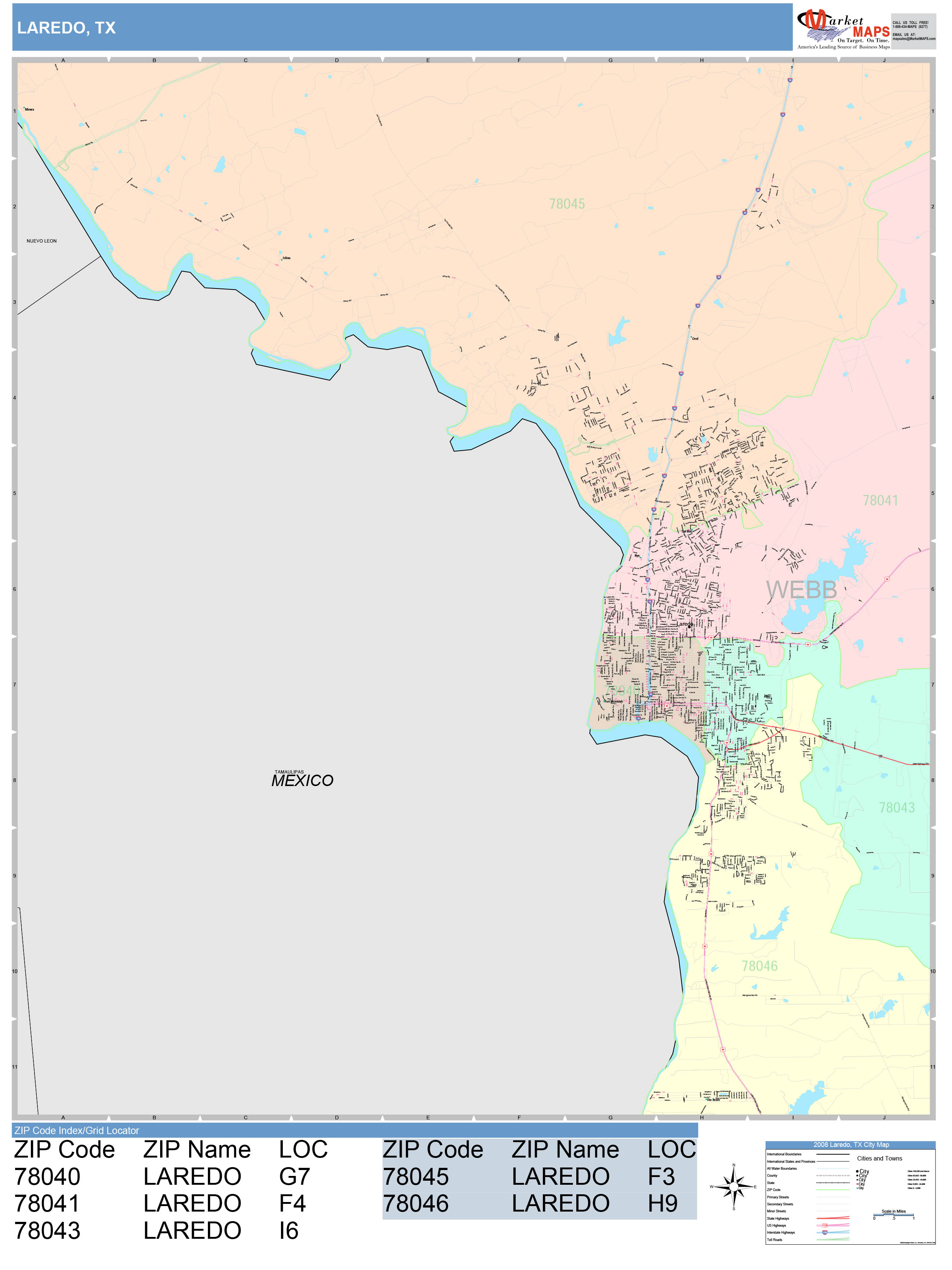 Laredo Texas Wall Map (Color Cast Style) by MarketMAPS - MapSales.com