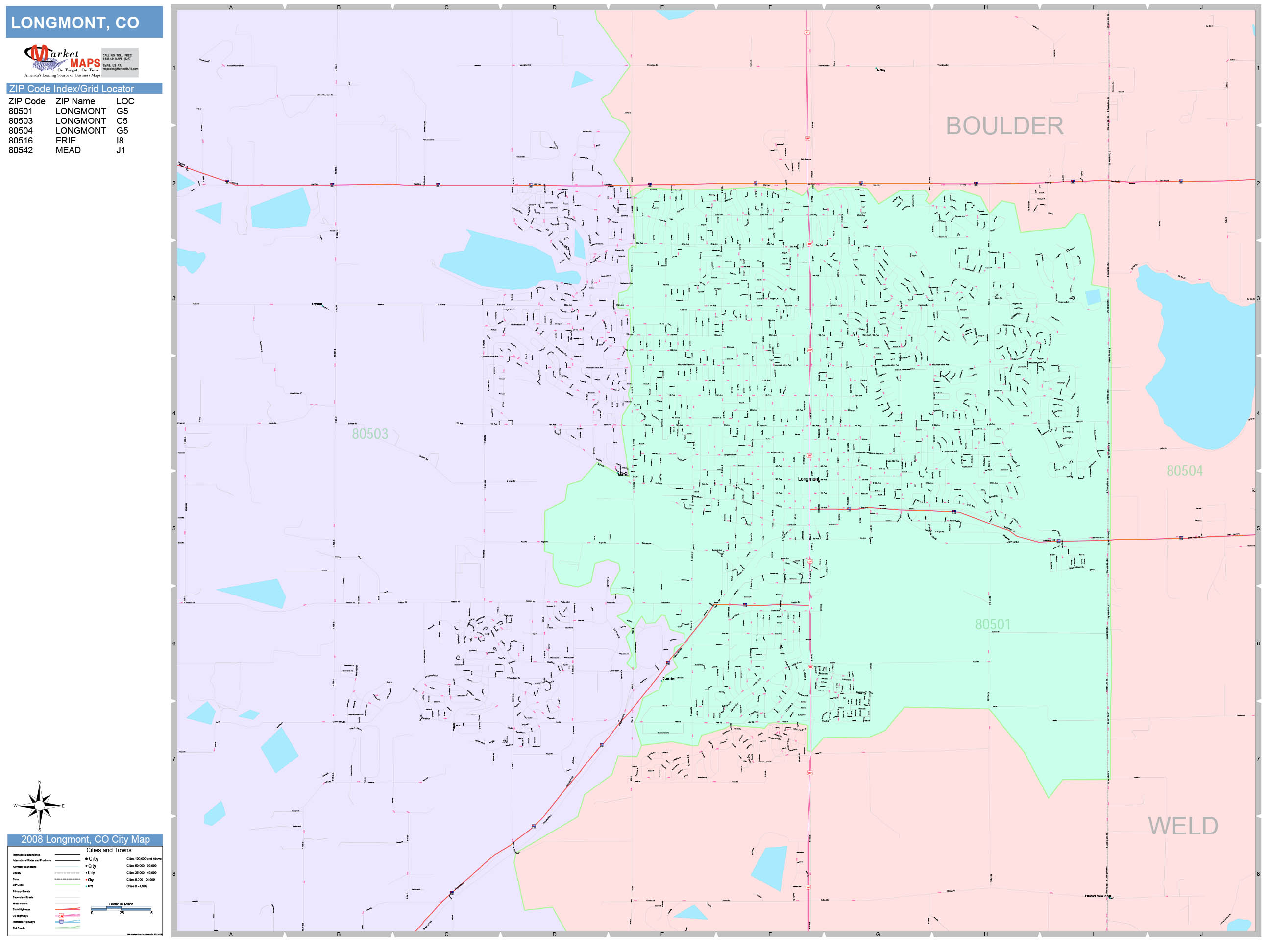 Longmont Colorado Wall Map (Color Cast Style) by MarketMAPS - MapSales