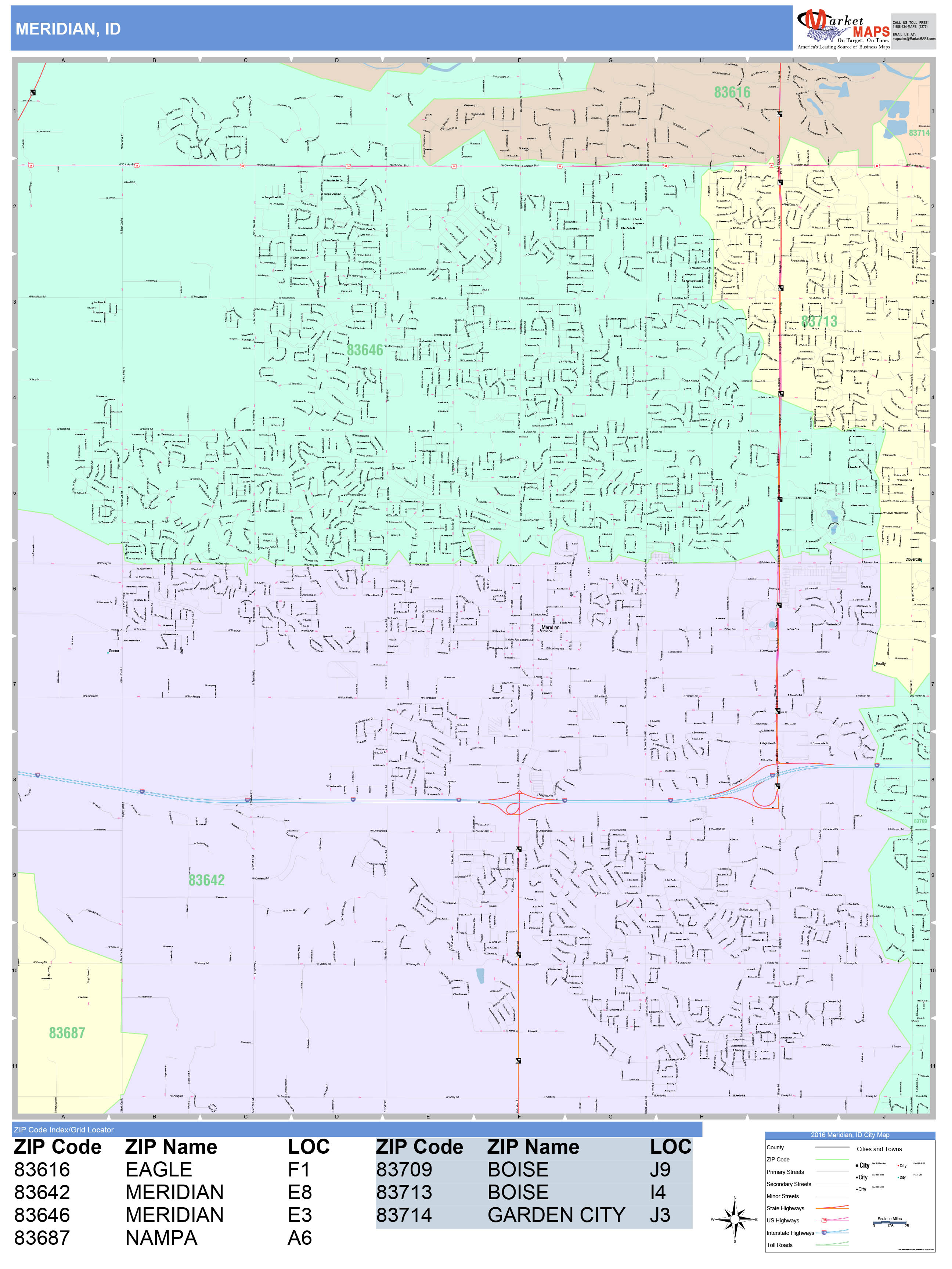 Meridian Idaho Wall Map (Color Cast Style) by MarketMAPS - MapSales.com