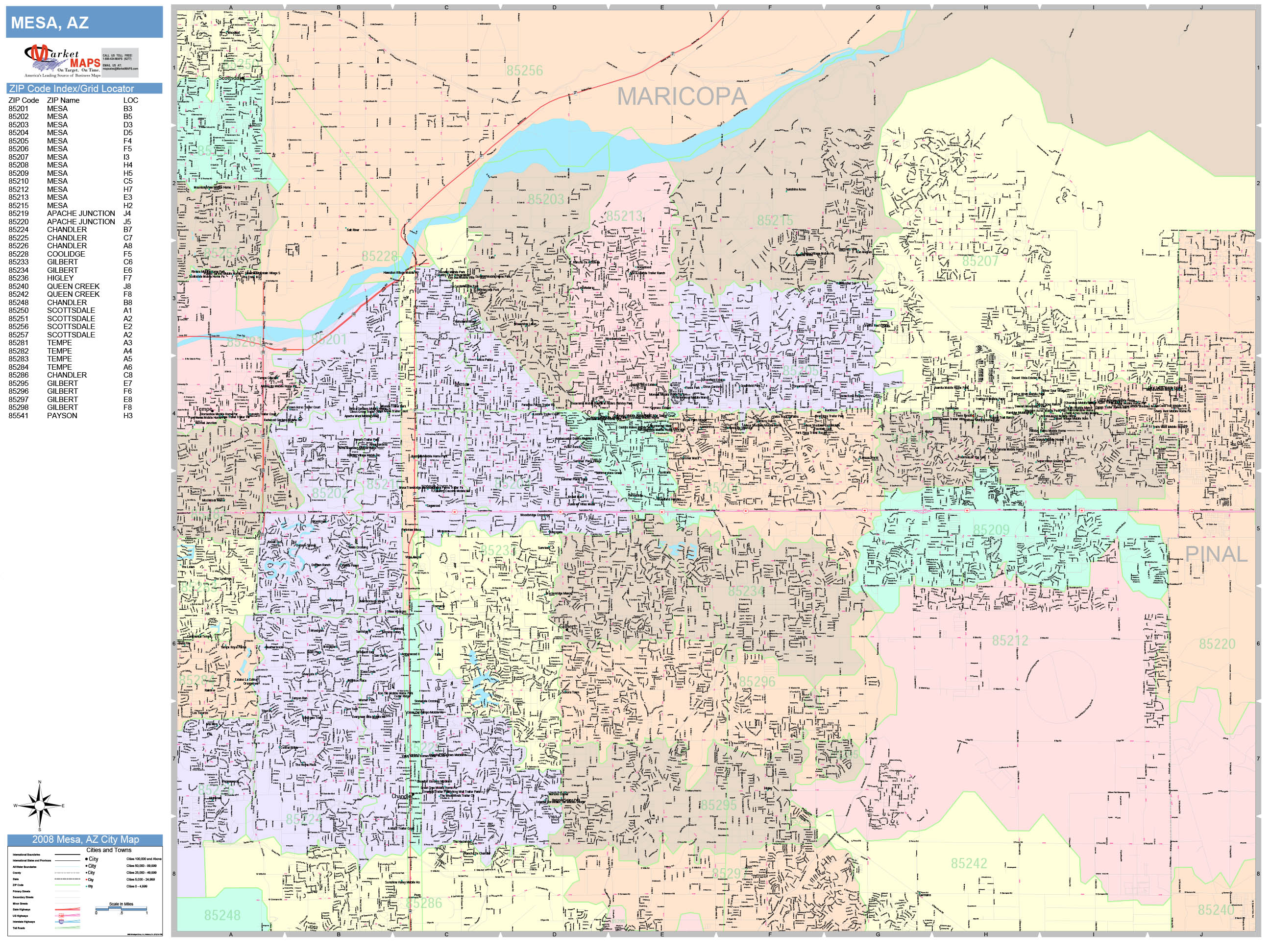 Mesa Arizona Wall Map (Color Cast Style) by MarketMAPS - MapSales