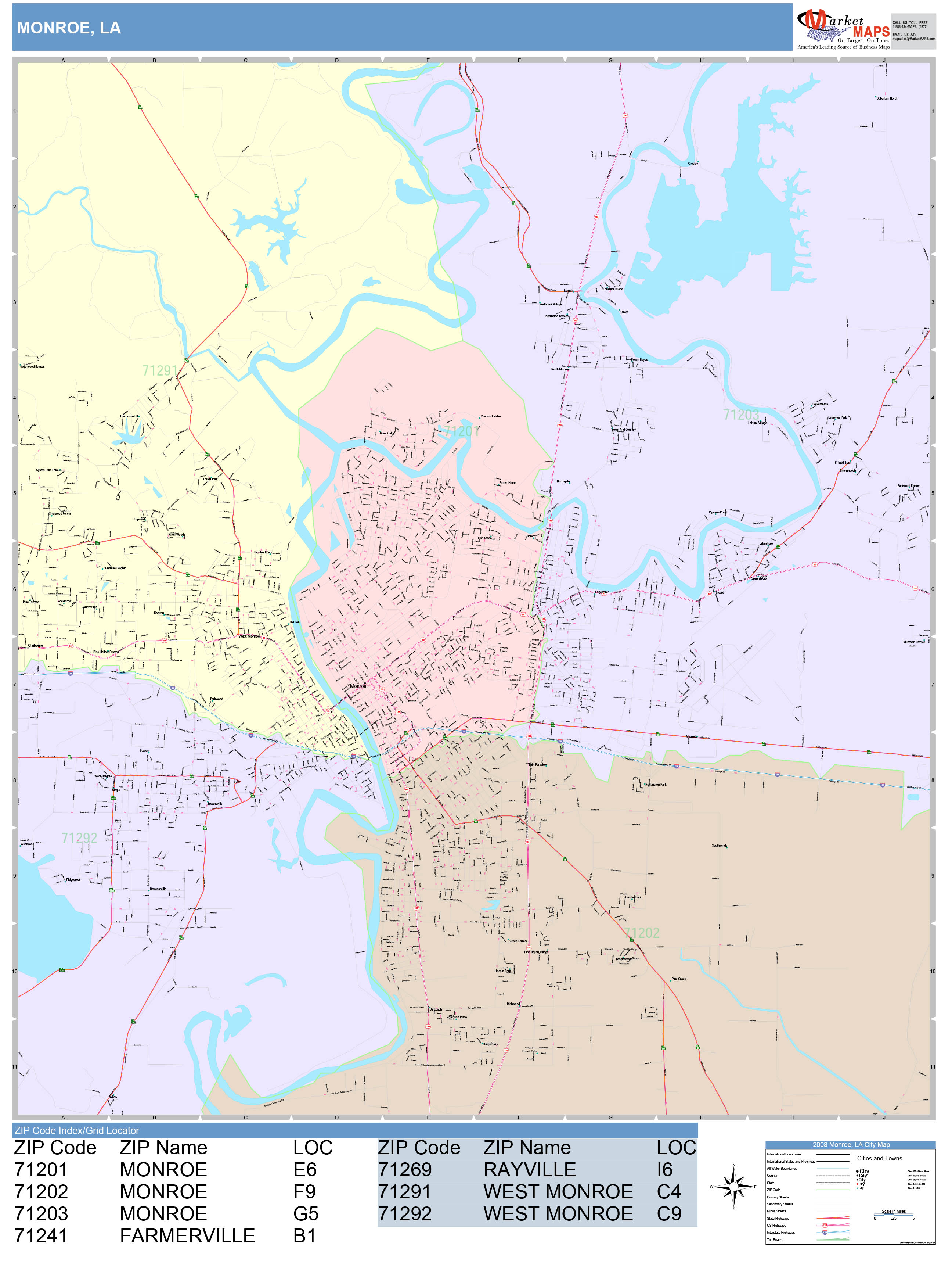 Monroe Louisiana Wall Map (Color Cast Style) by MarketMAPS - MapSales