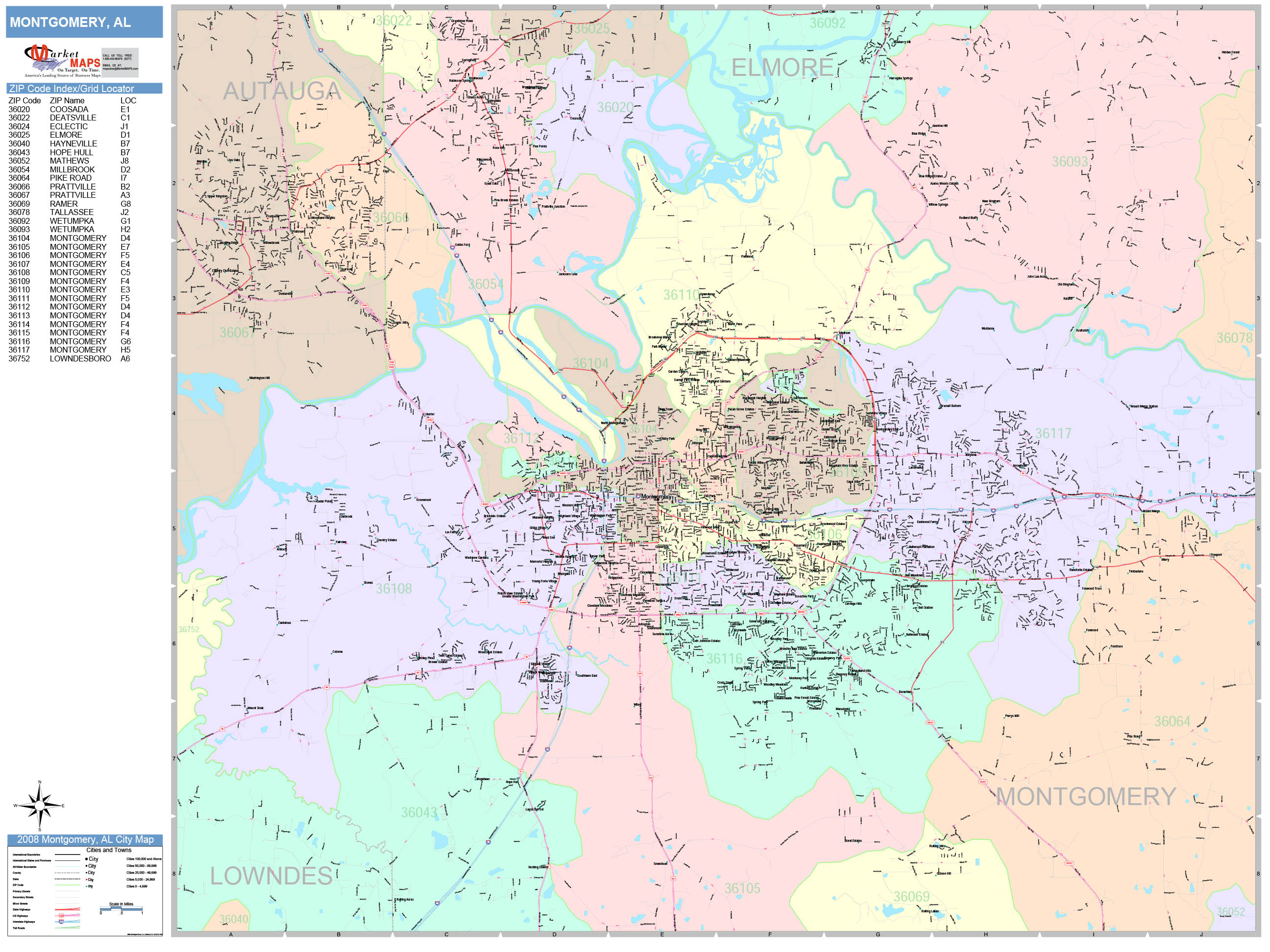 Montgomery Alabama Wall Map (Color Cast Style) by MarketMAPS - MapSales.com
