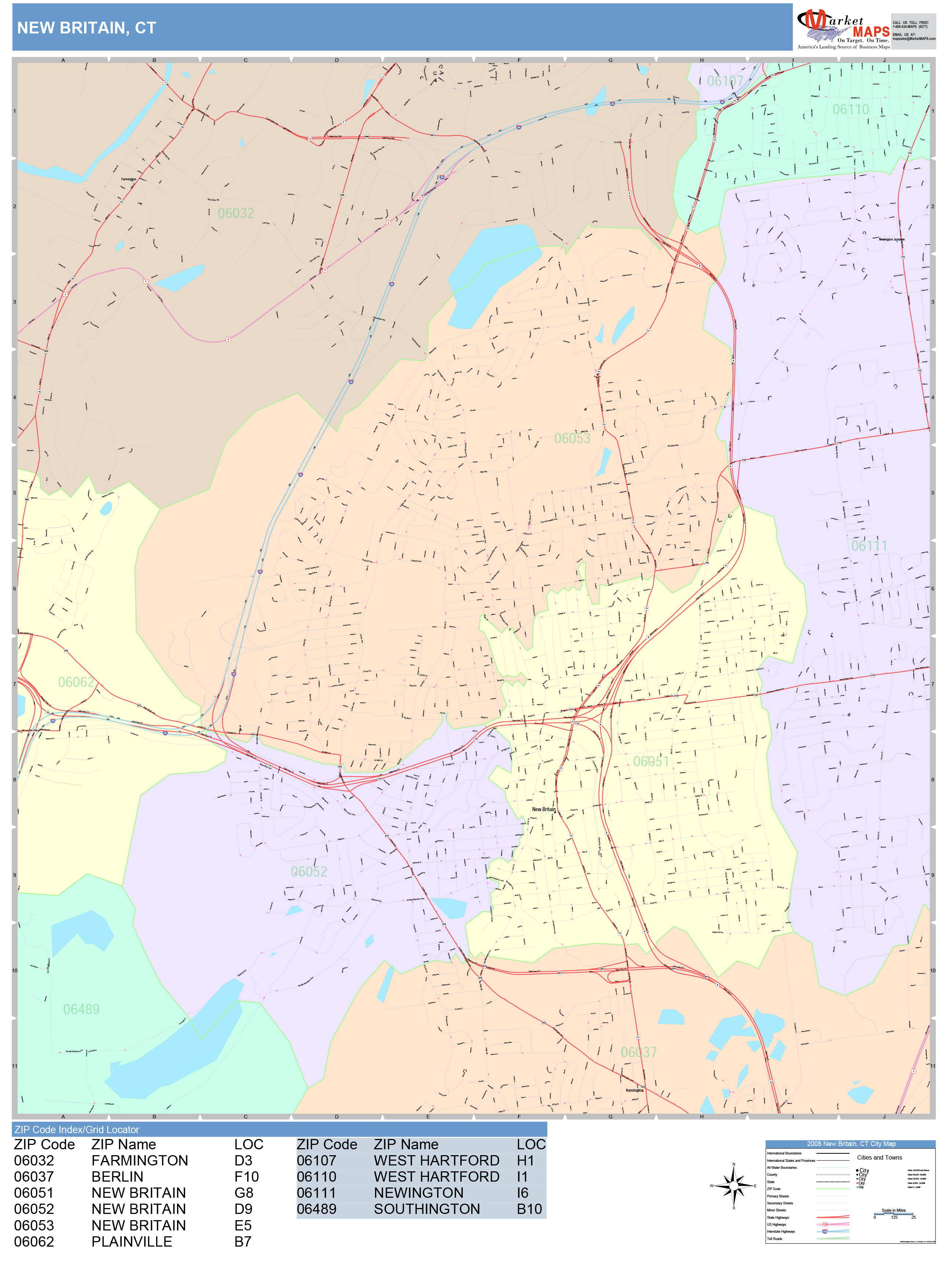 New Britain Connecticut Wall Map (Color Cast Style) by MarketMAPS ...