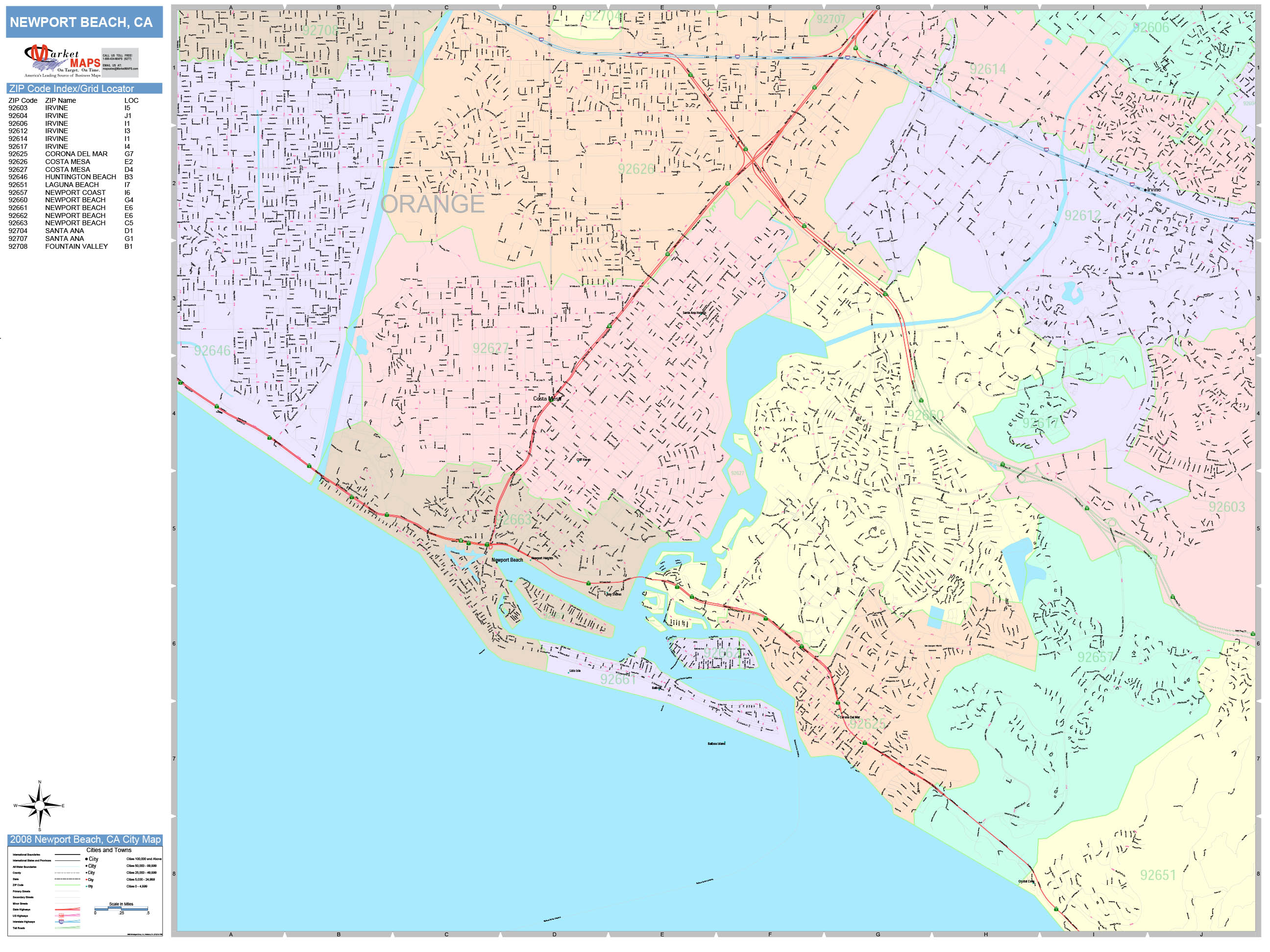 Newport Beach California Wall Map (Color Cast Style) by MarketMAPS