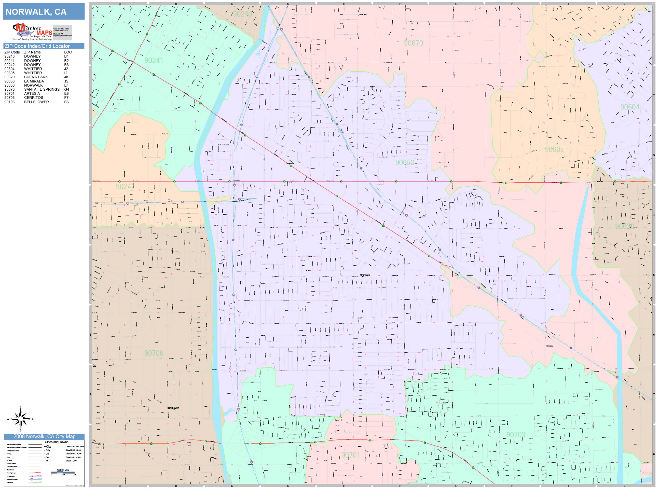 Norwalk California Wall Map (Color Cast Style) by MarketMAPS - MapSales