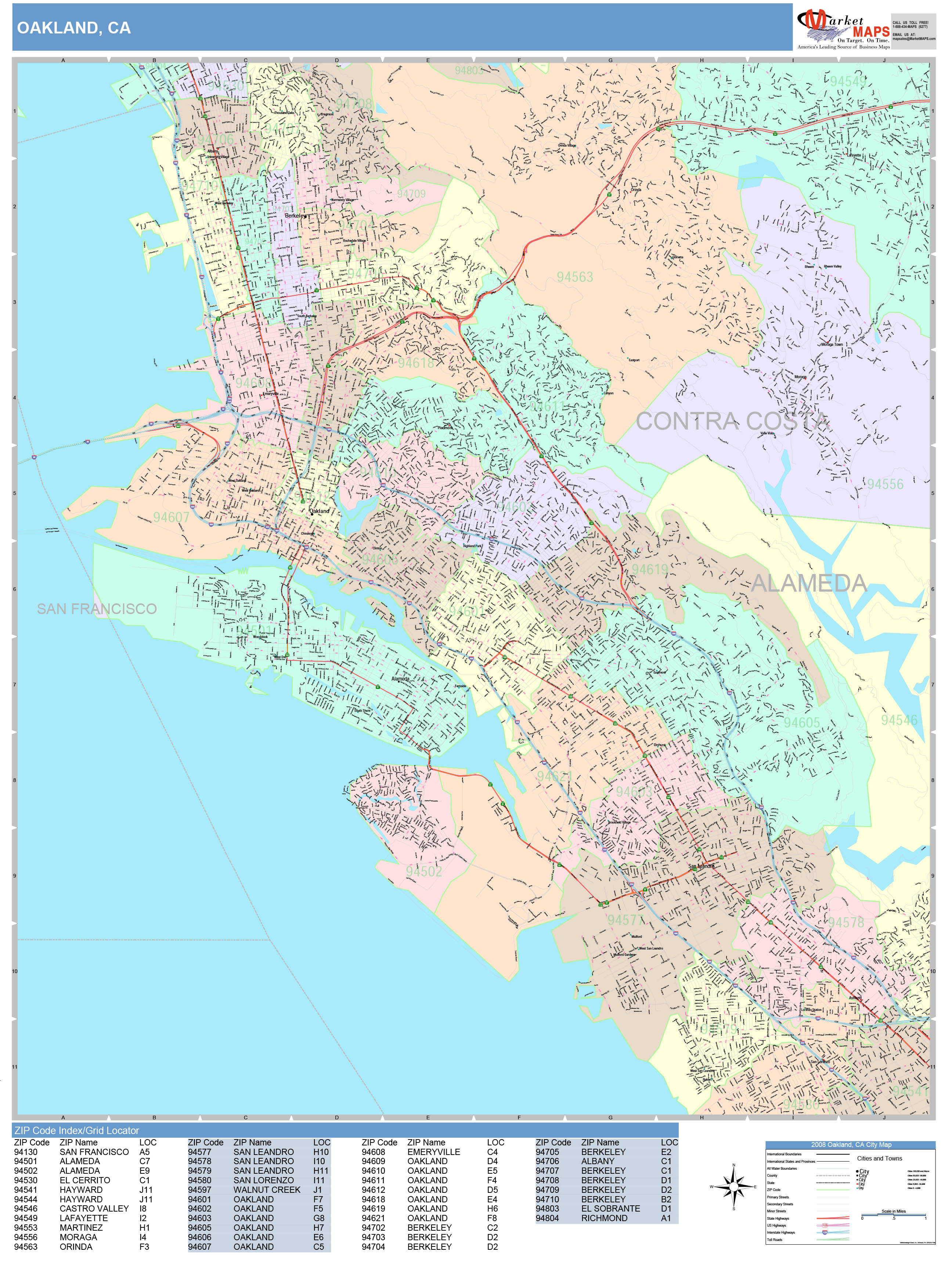 Oakland California Wall Map (Color Cast Style) by MarketMAPS - MapSales.com