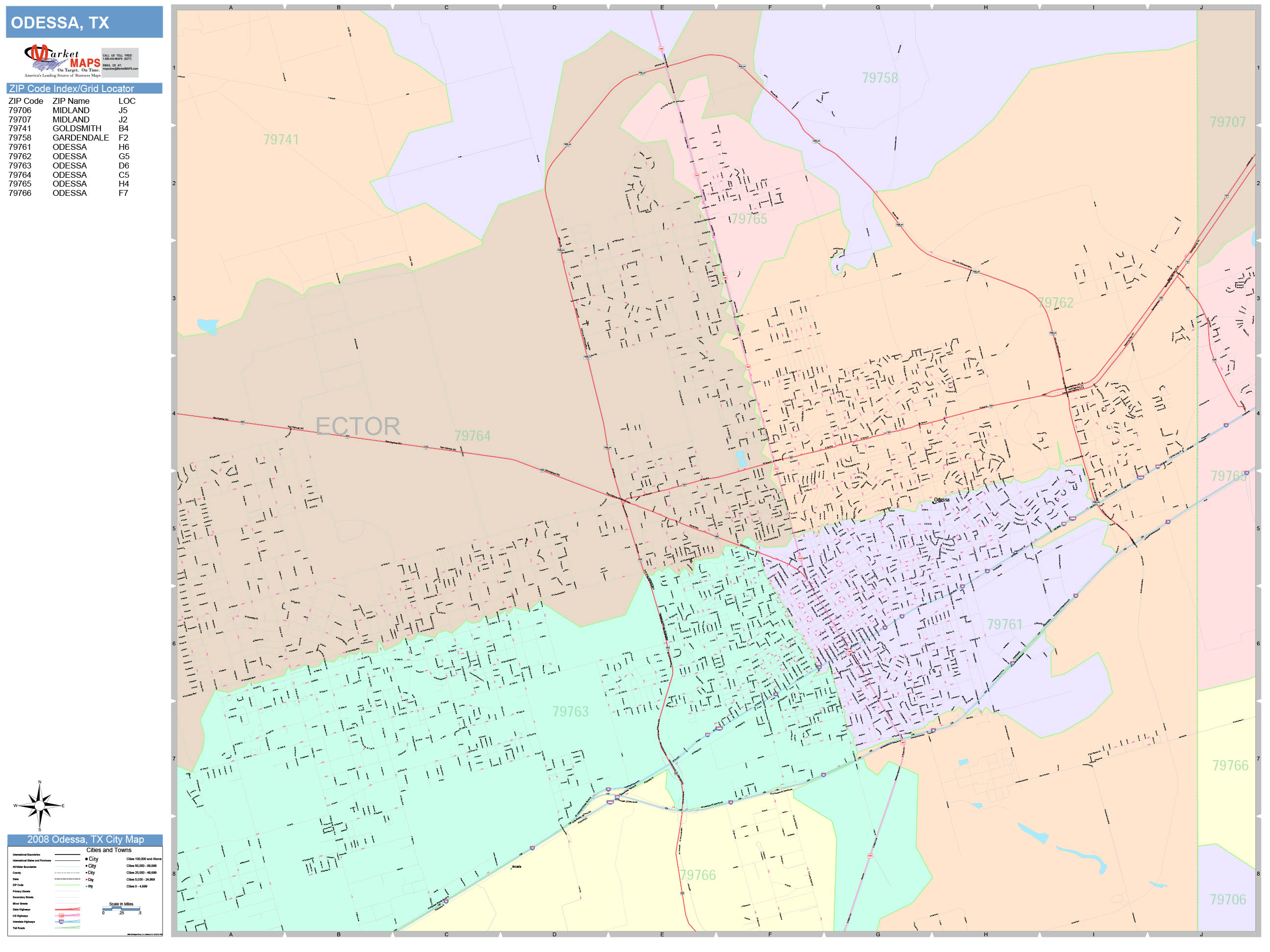 Odessa Texas Wall Map (Color Cast Style) by MarketMAPS - MapSales