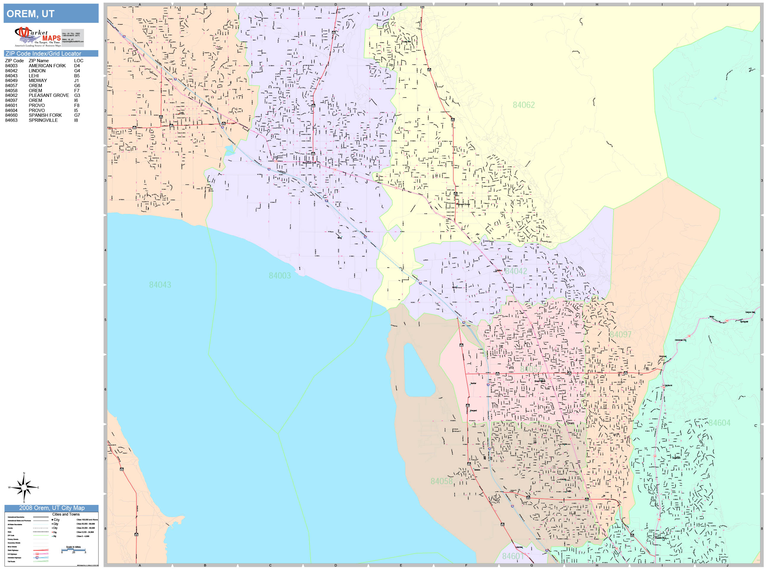Orem Utah Wall Map (Color Cast Style) by MarketMAPS - MapSales.com